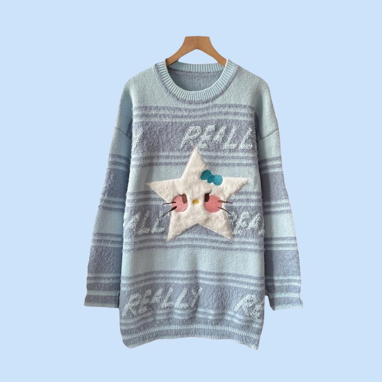 Vintage Star Pattern Round Neck Cute Sweater,Autumn... - Depop