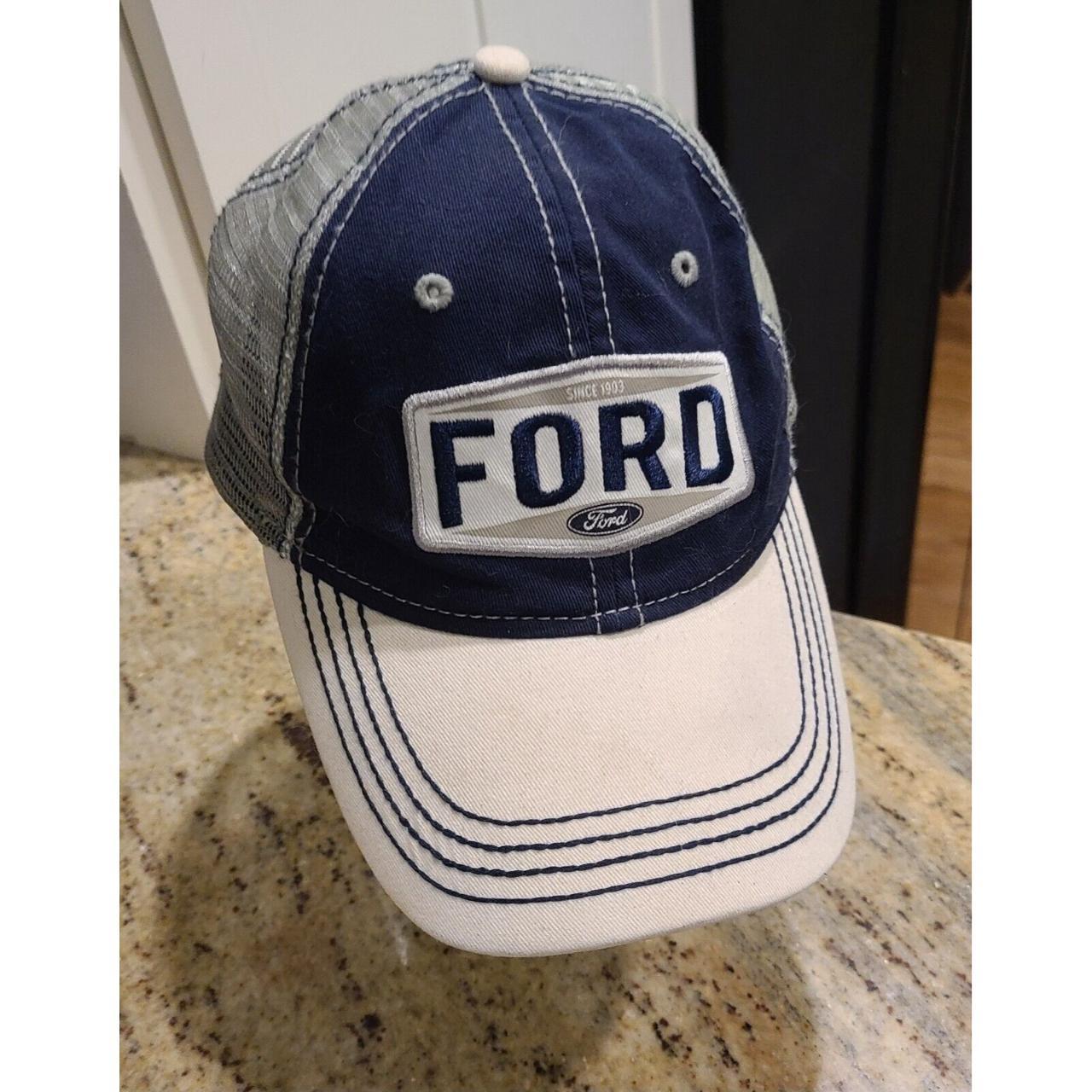 Ford Logo Baseball Hat Cap Blue Gray Mesh Trucker H3... - Depop