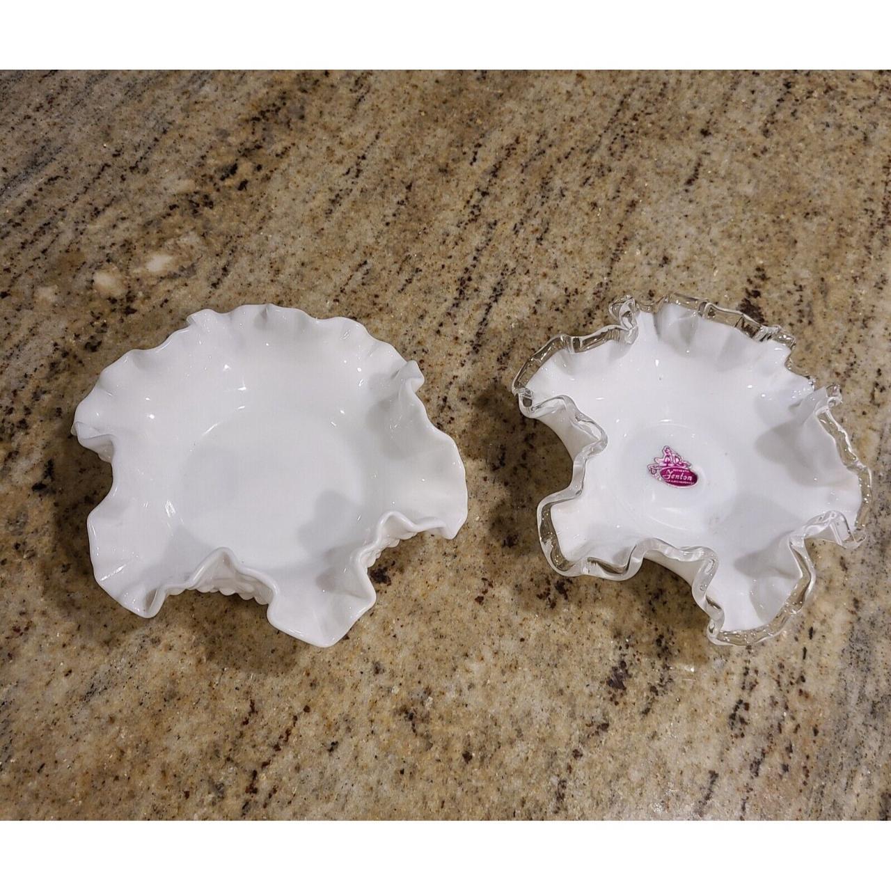 2 Vintage FENTON White Ruffle Edge Candy Dishes 5... - Depop
