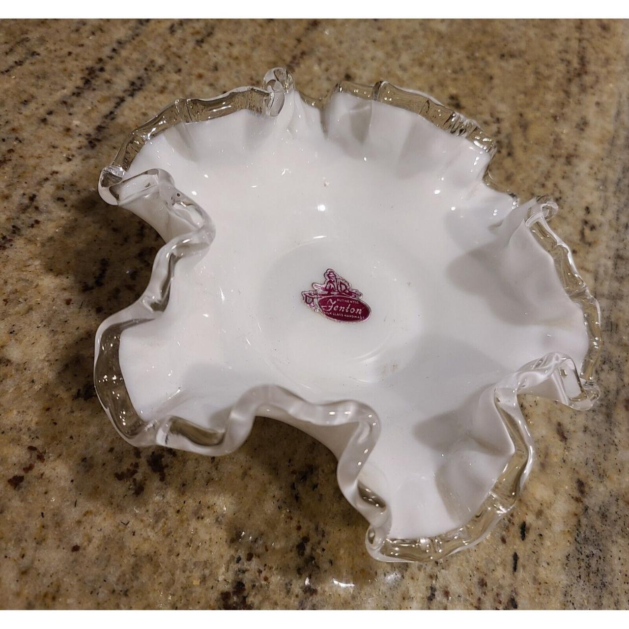 2 Vintage FENTON White Ruffle Edge Candy Dishes 5... - Depop