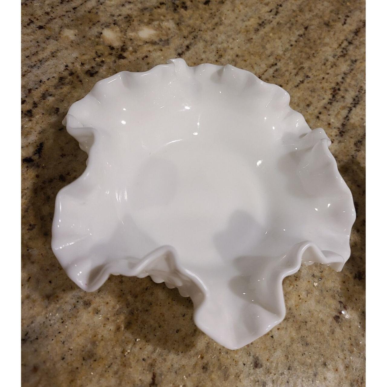 2 Vintage FENTON White Ruffle Edge Candy Dishes 5... - Depop