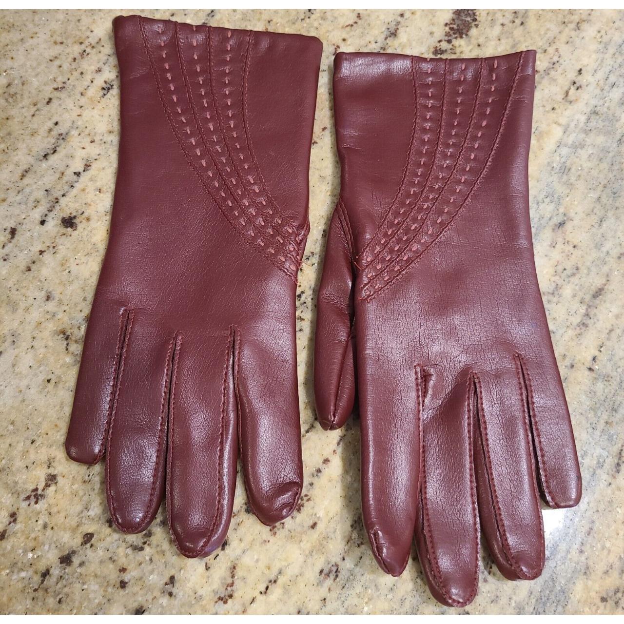 Vintage Size L Burgundy Faux Leather Acrylic Lined... - Depop