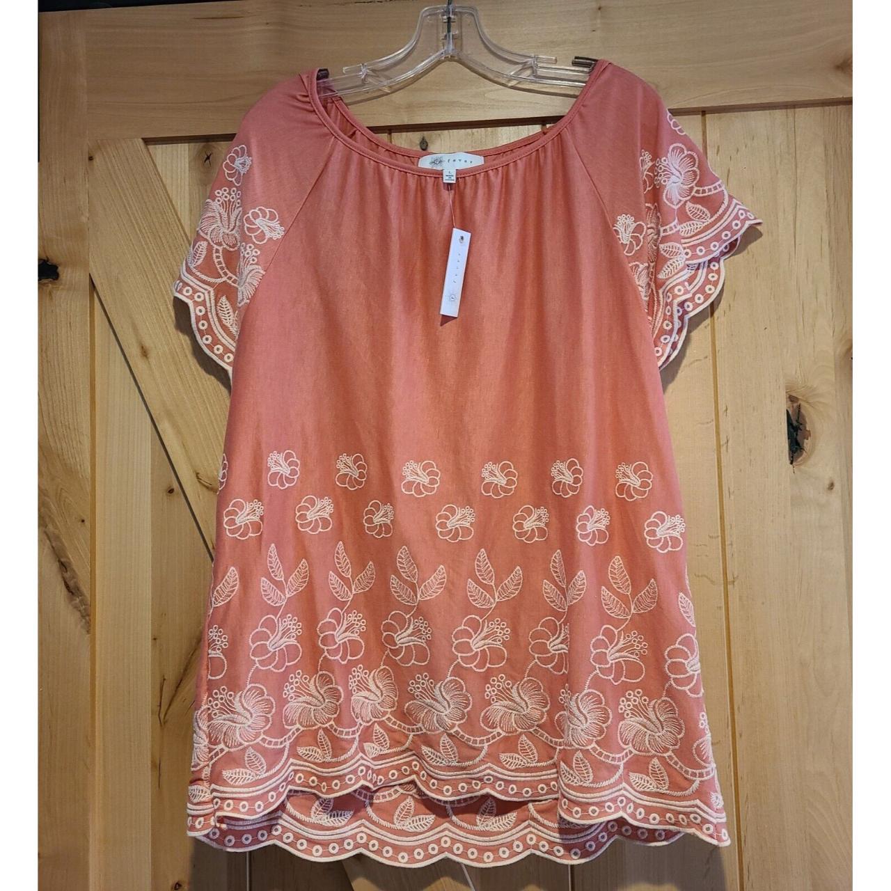 New! Fever Womens Size L Pink White Embroidered... - Depop