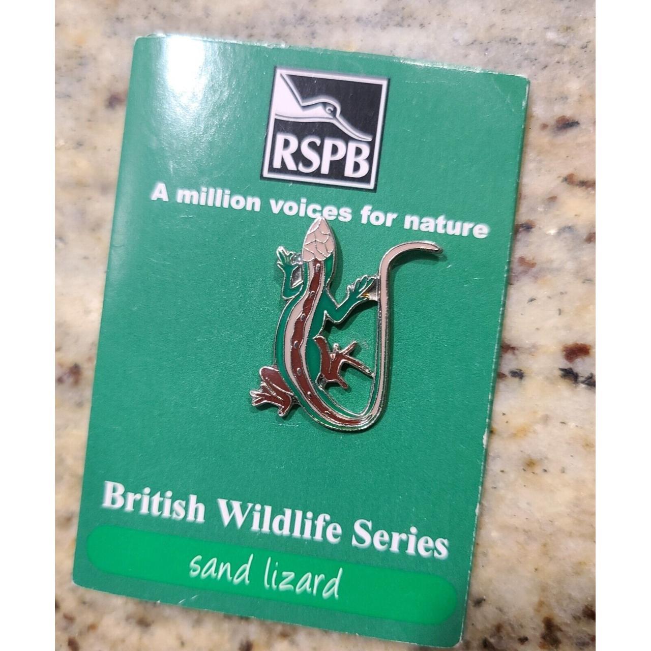 RSPB Sand Lizard Pin British Wild Life Series Green... - Depop