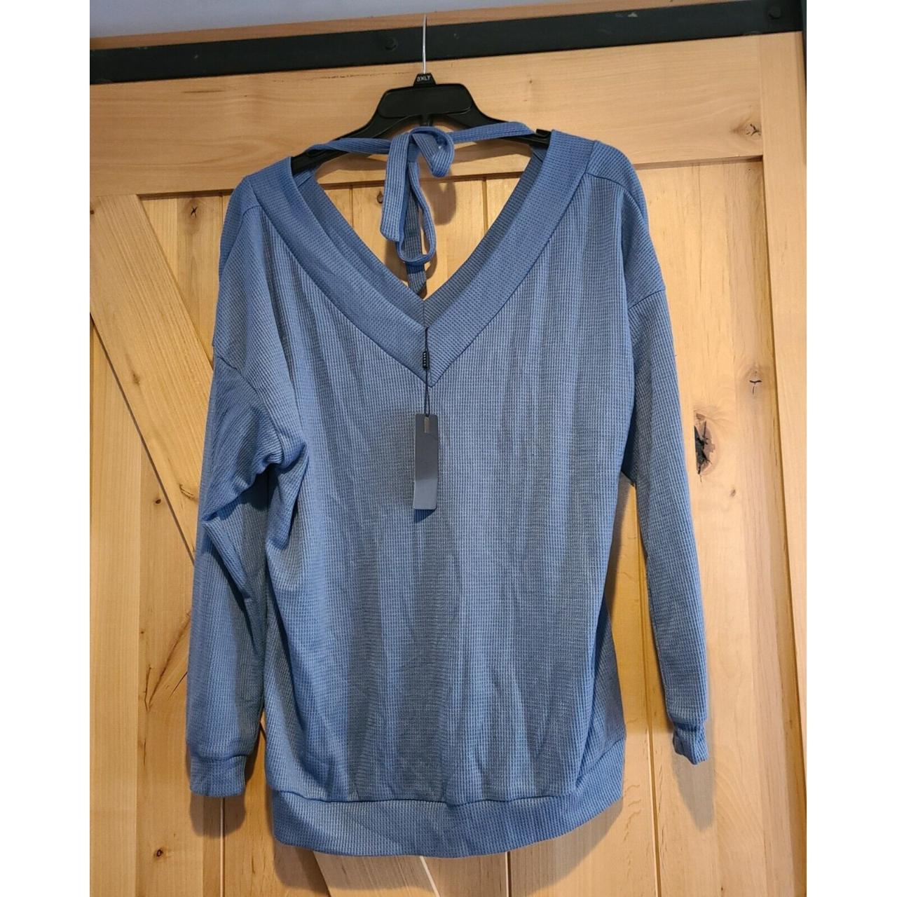 New! OUGES Womens Size L Long Sleeve V-Neck Button... - Depop