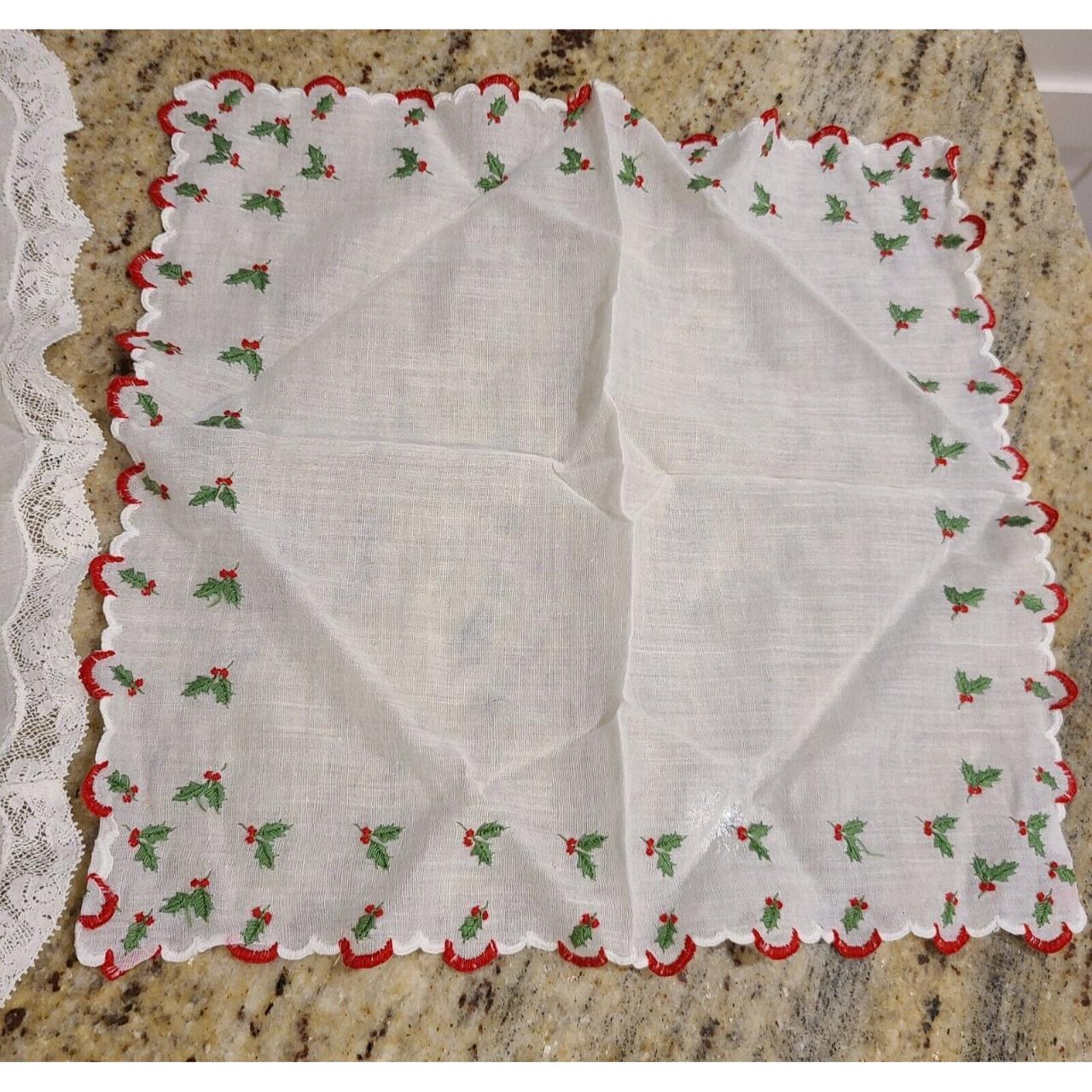 Set of 2 Vintage Christmas Handkerchiefs Candy Cane... - Depop