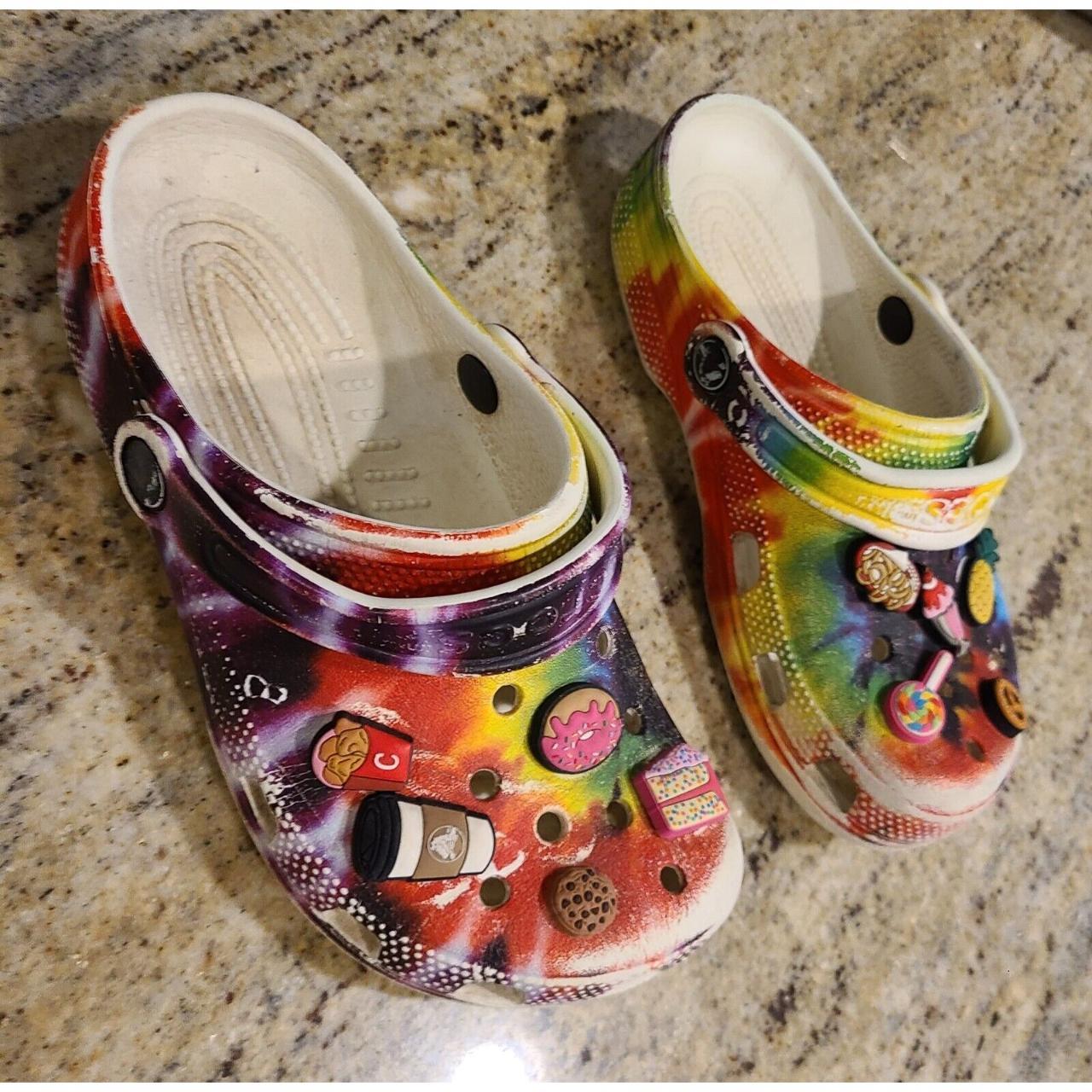 Crocs Youth Size J3 Tie Dye Rainbow Graphic Clogs... - Depop
