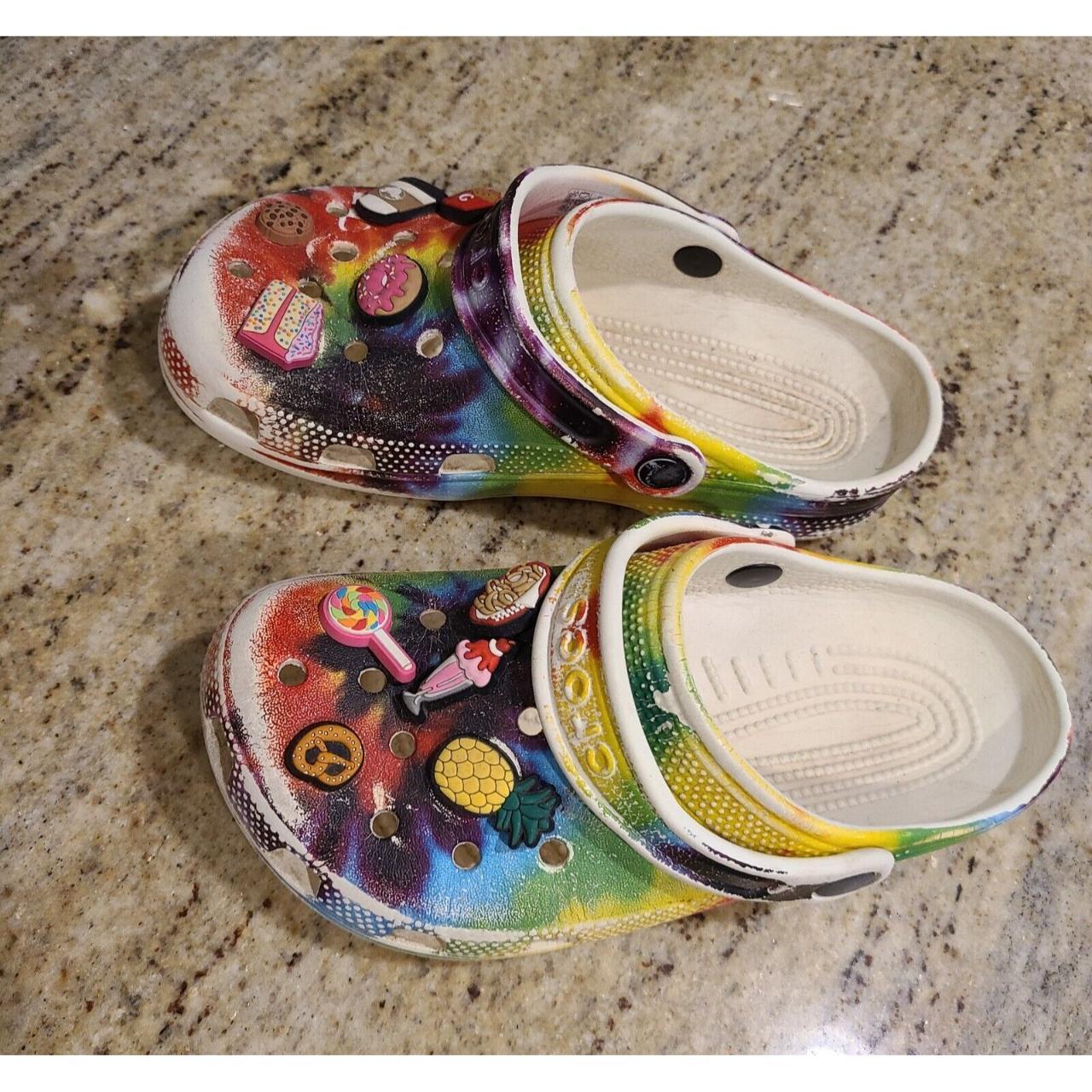 Crocs Youth Size J3 Tie Dye Rainbow Graphic Clogs... - Depop