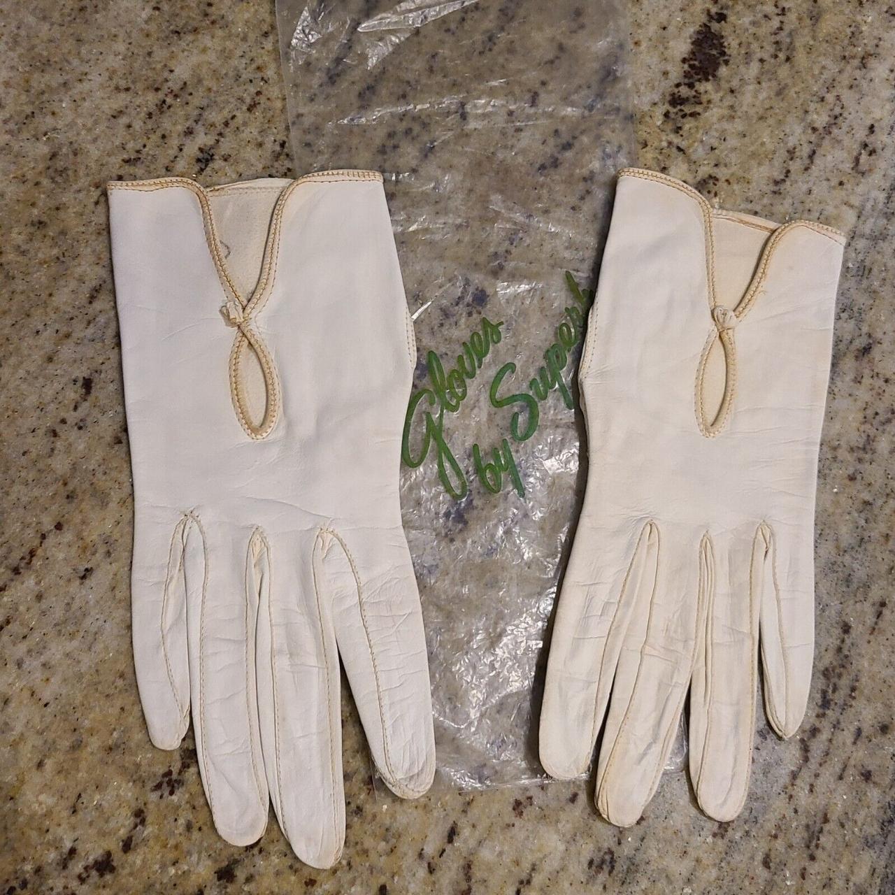 Vintage Size S Formal Ivory Thin Leather 8" Gloves... - Depop