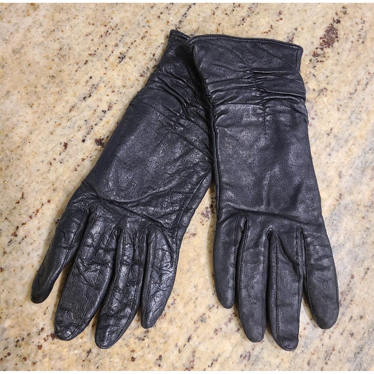 Vintage Size S Black Leather Lined 9.5" Gloves... - Depop