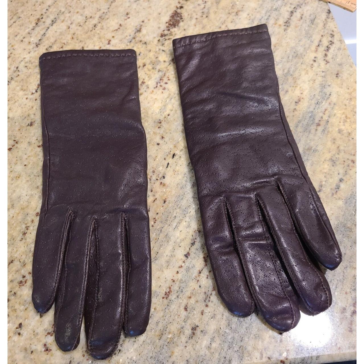 Vintage Size M 7 Brown Leather Acrylic Knit Lined... - Depop