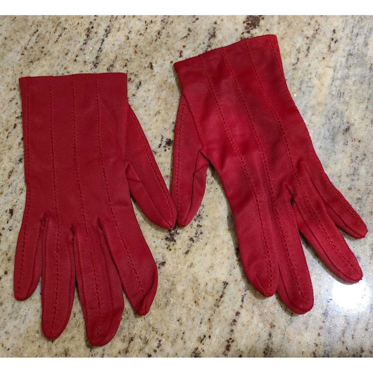 Vintage Size M Red Stretch Nylon Formal 8.5" Gloves... - Depop