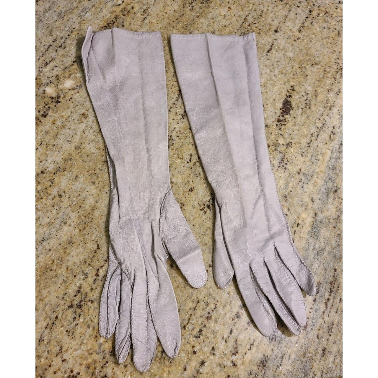 Vintage Womens Size M Gray Leather 15" Long Formal... - Depop