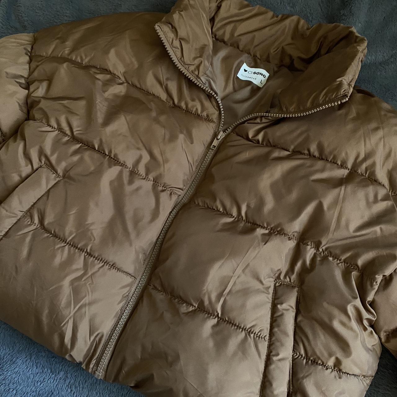 light brown / coffee brown cropped puffer coat.... - Depop