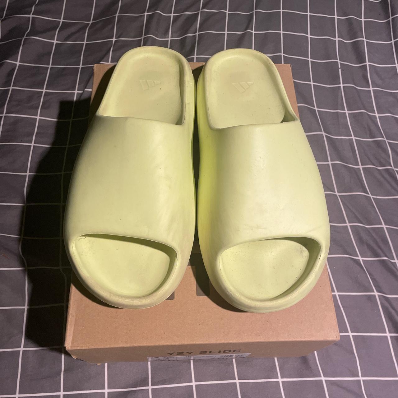 Yeezy slides / with box size 12 Worn Same day shipping - Depop