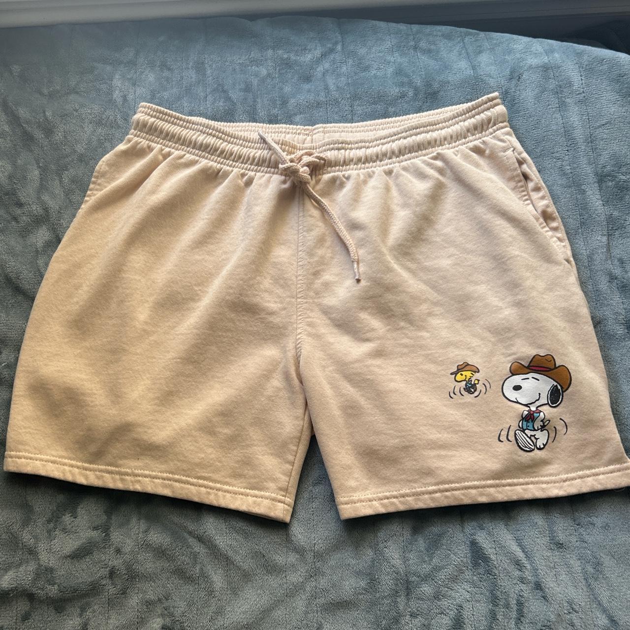 Snoopy & Woodstock Cowboy Creme Shorts - Depop
