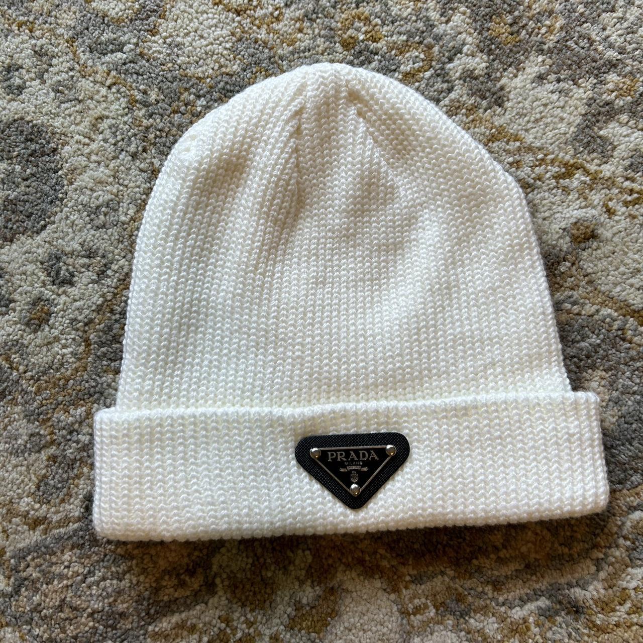 Prada White Cream Beanie #prada #pradabeanie... - Depop