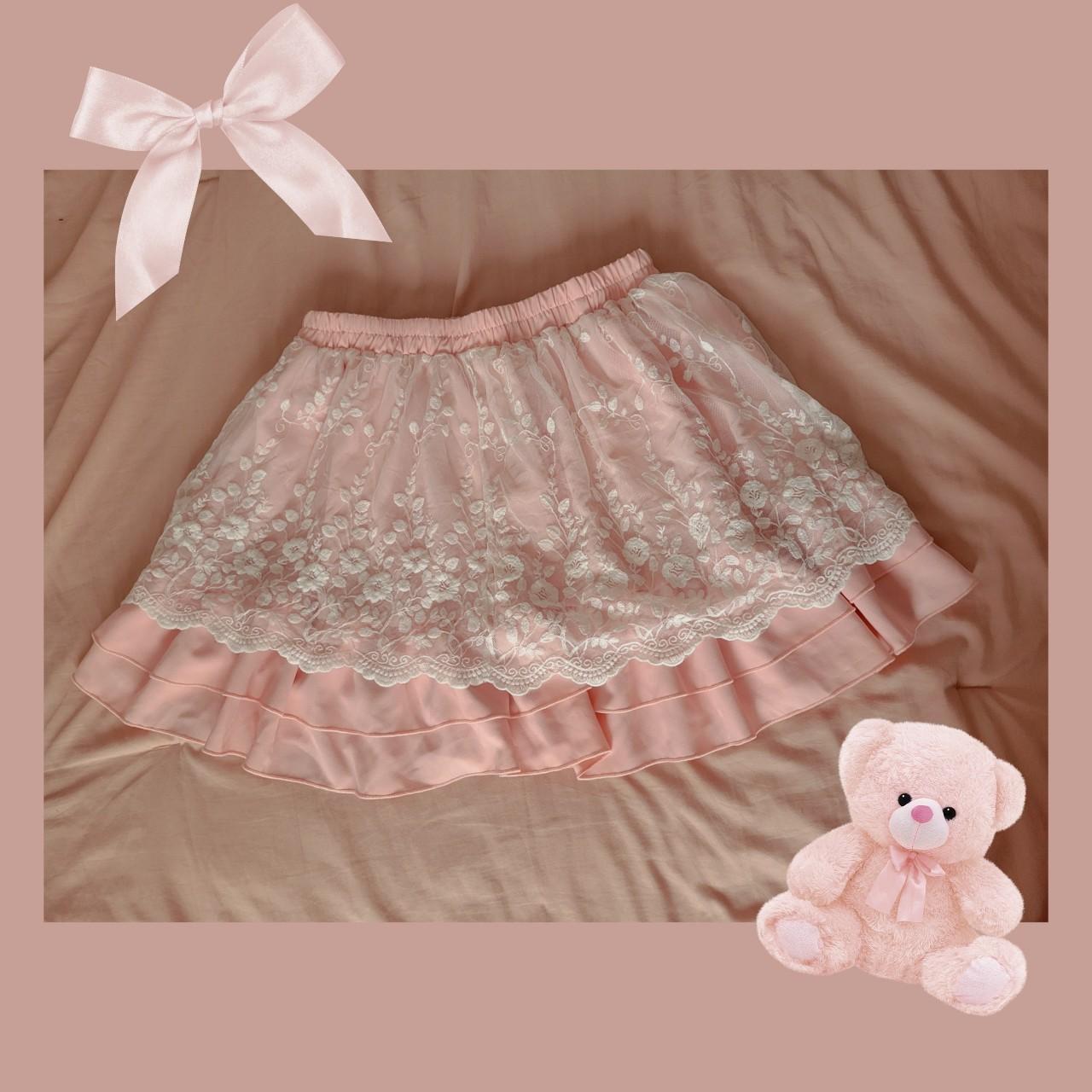🎀🩷 Pink Ruffle Lace Hem Skirt 🩷🎀 ♡Length:... - Depop
