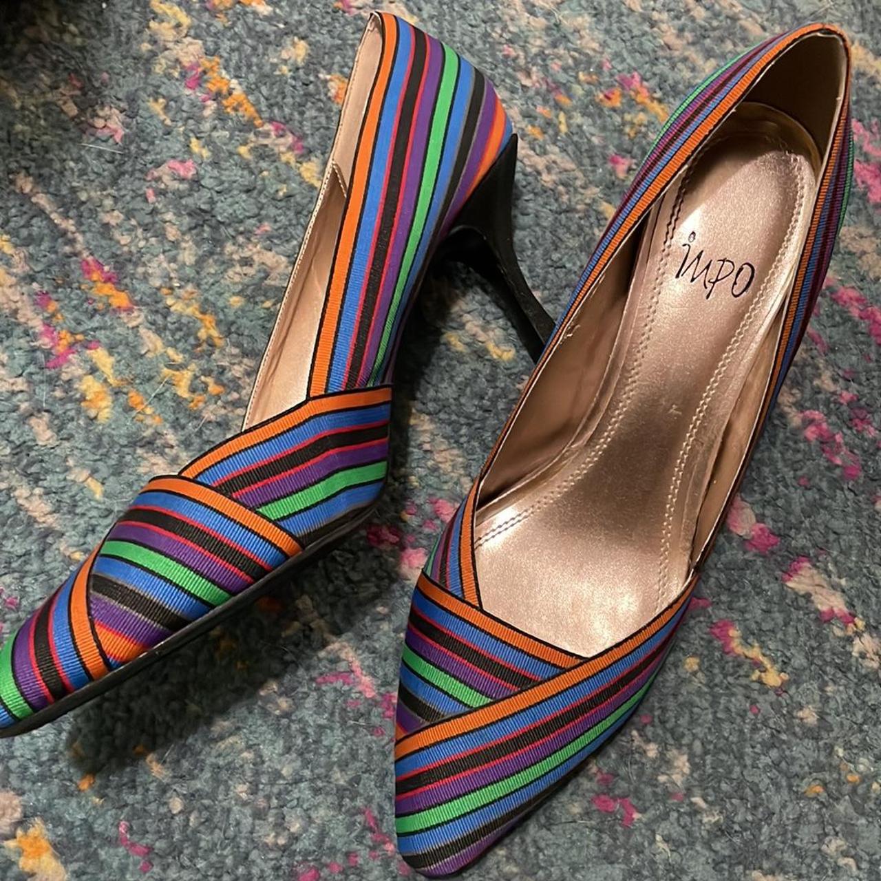80s vintage style pumps, multi color, stripes,... - Depop