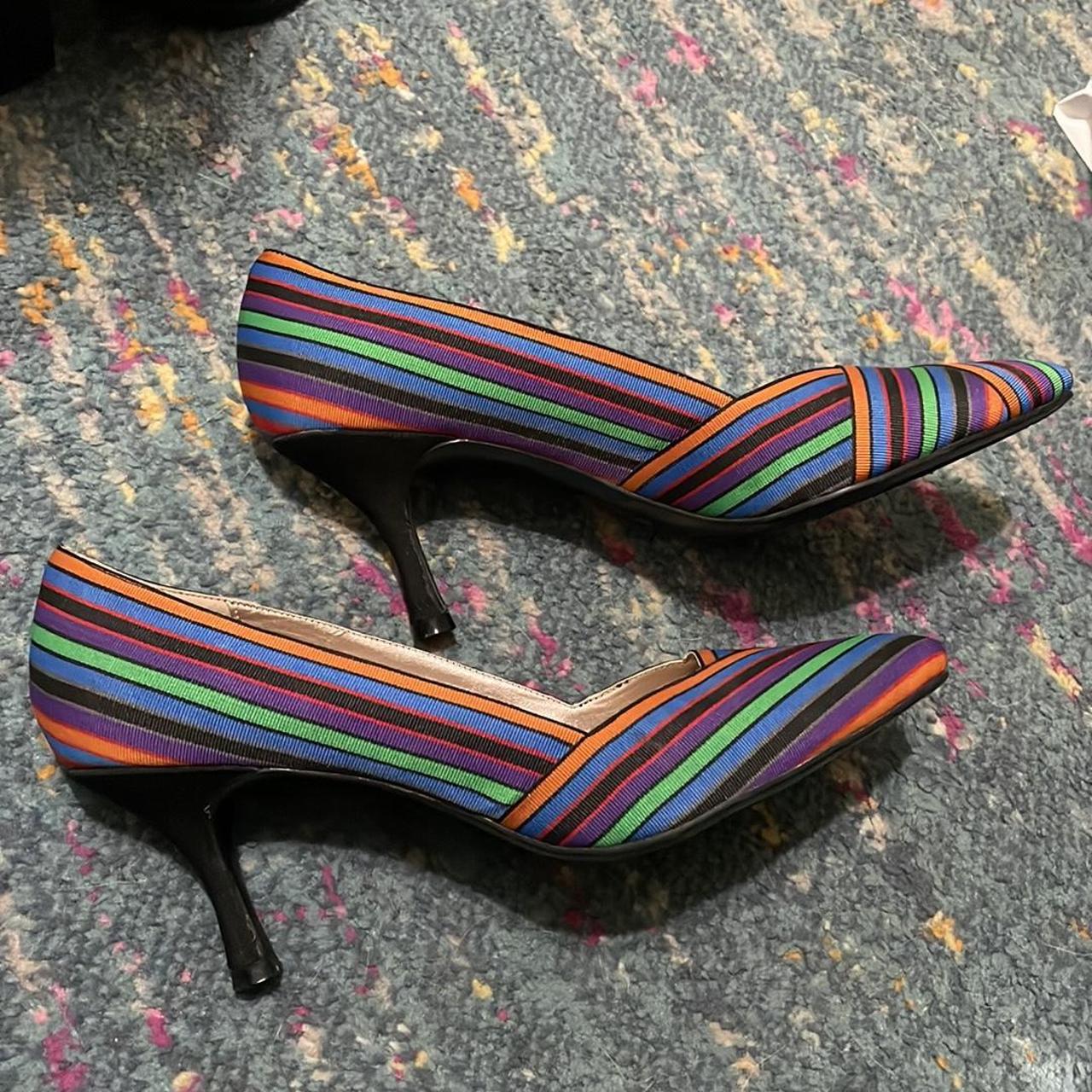 80s vintage style pumps, multi color, stripes,... - Depop