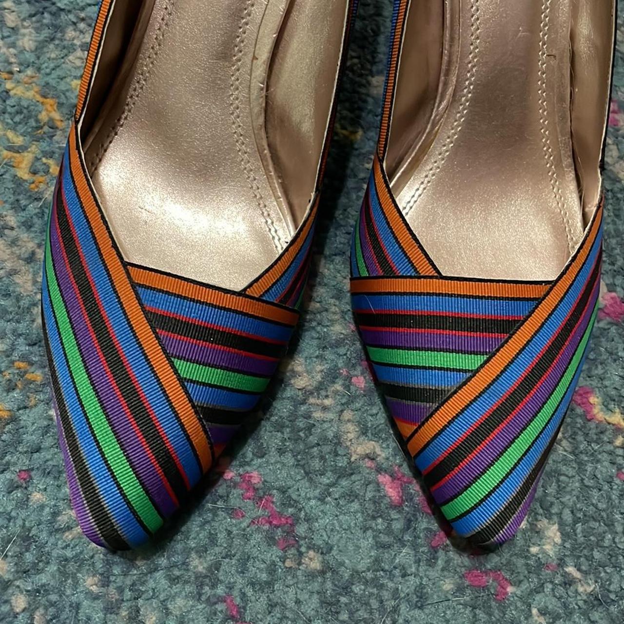 80s vintage style pumps, multi color, stripes,... - Depop
