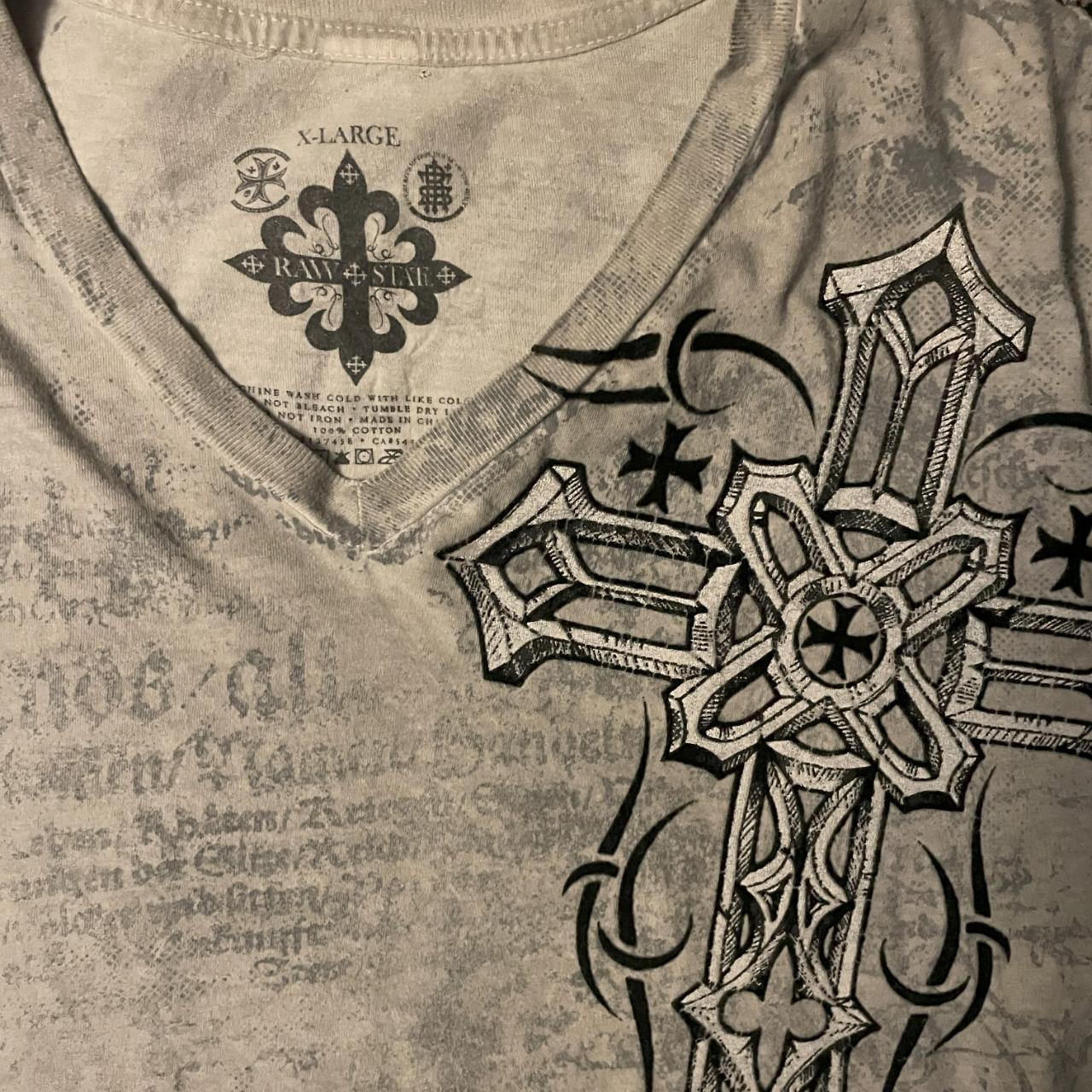 (Men/XL) Y2K Affliction Cross/Wings Shirt - v neck -... - Depop