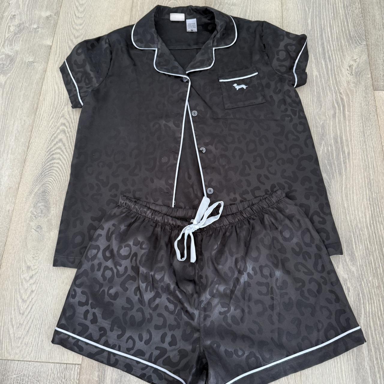 Peter Alexander Black Leopard Print Satin Pyjama Set... - Depop