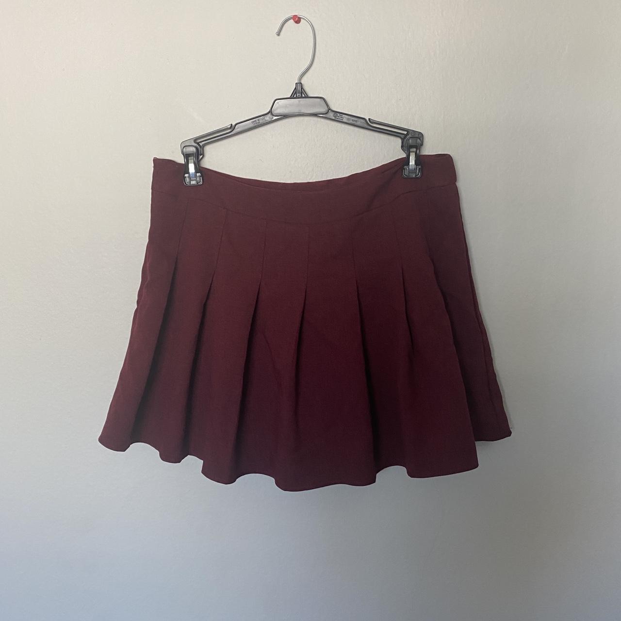 burgundy pleated skort very comfortable... - Depop