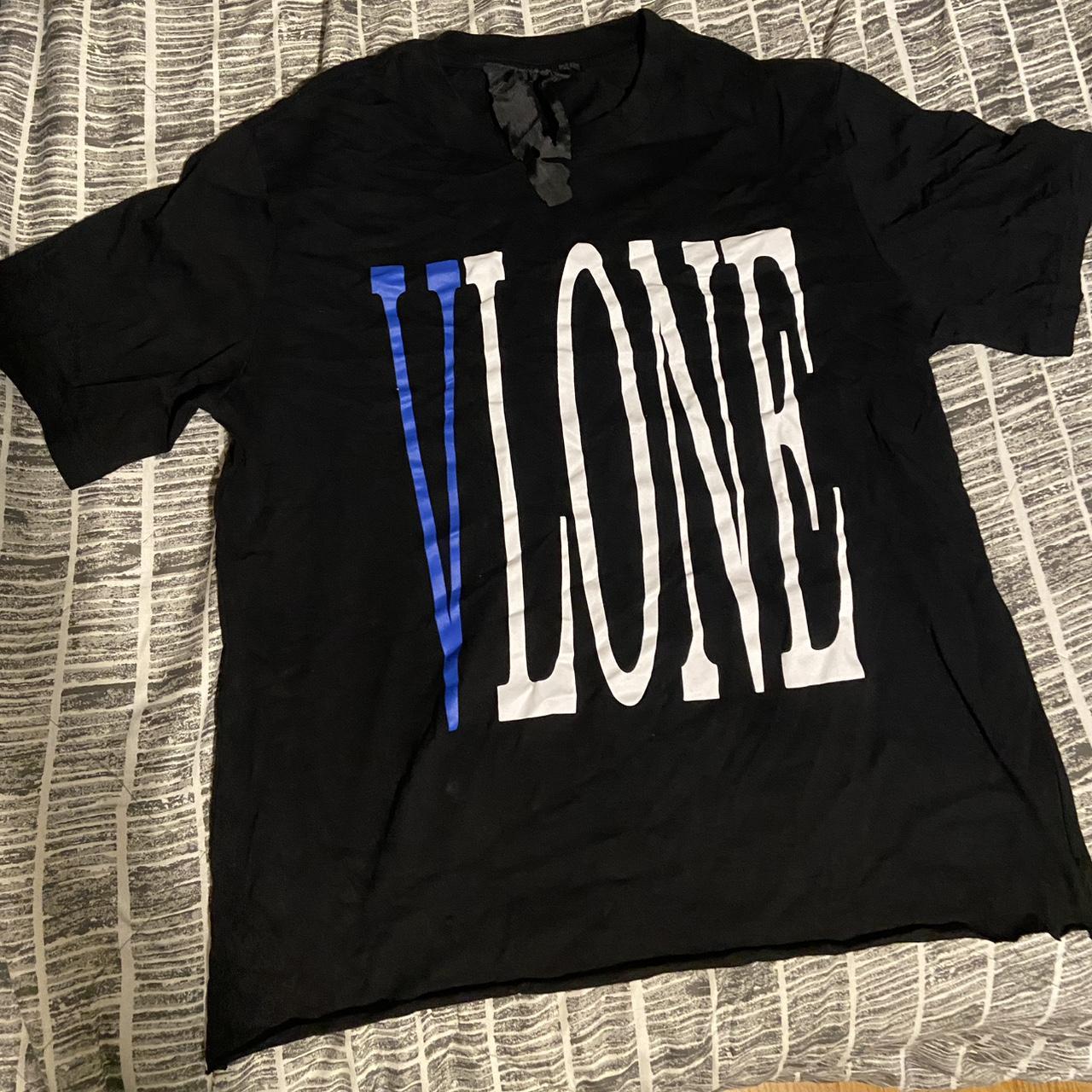 Men Small ,cropped Black and blue Vlone cotton tee... | Depop