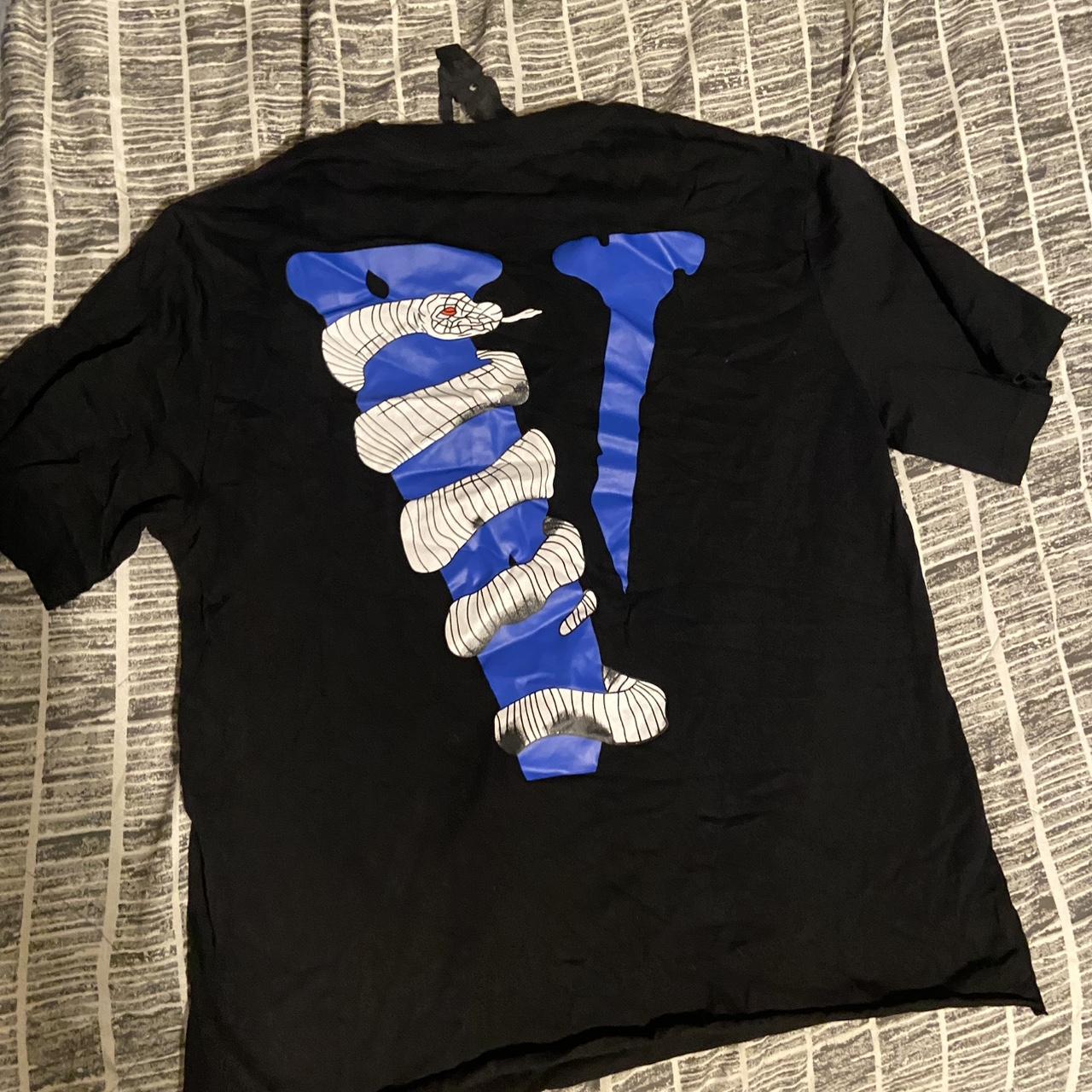 Men Small ,cropped Black and blue Vlone cotton tee... | Depop