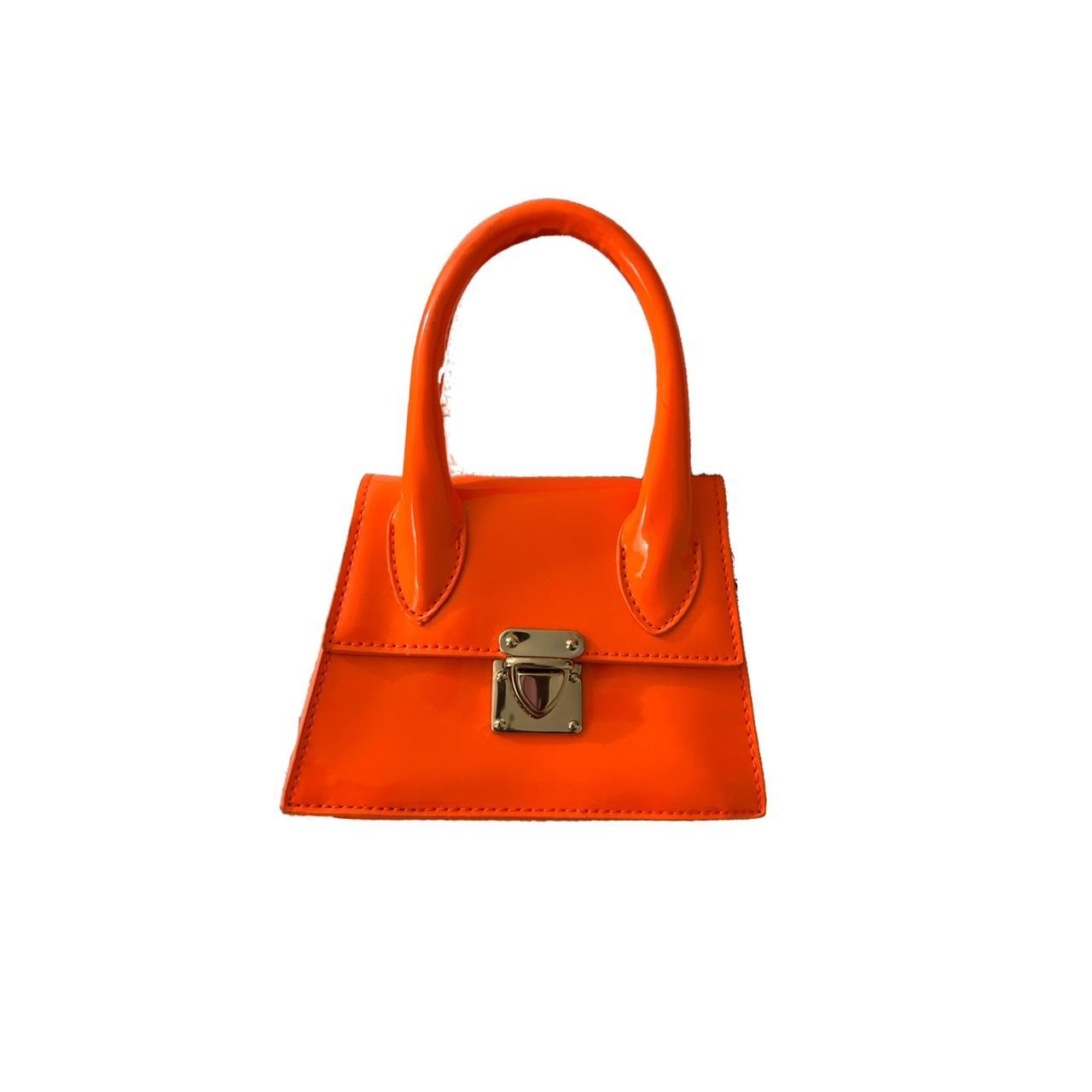 mini neon orange hand bag (comes with chain); never... - Depop