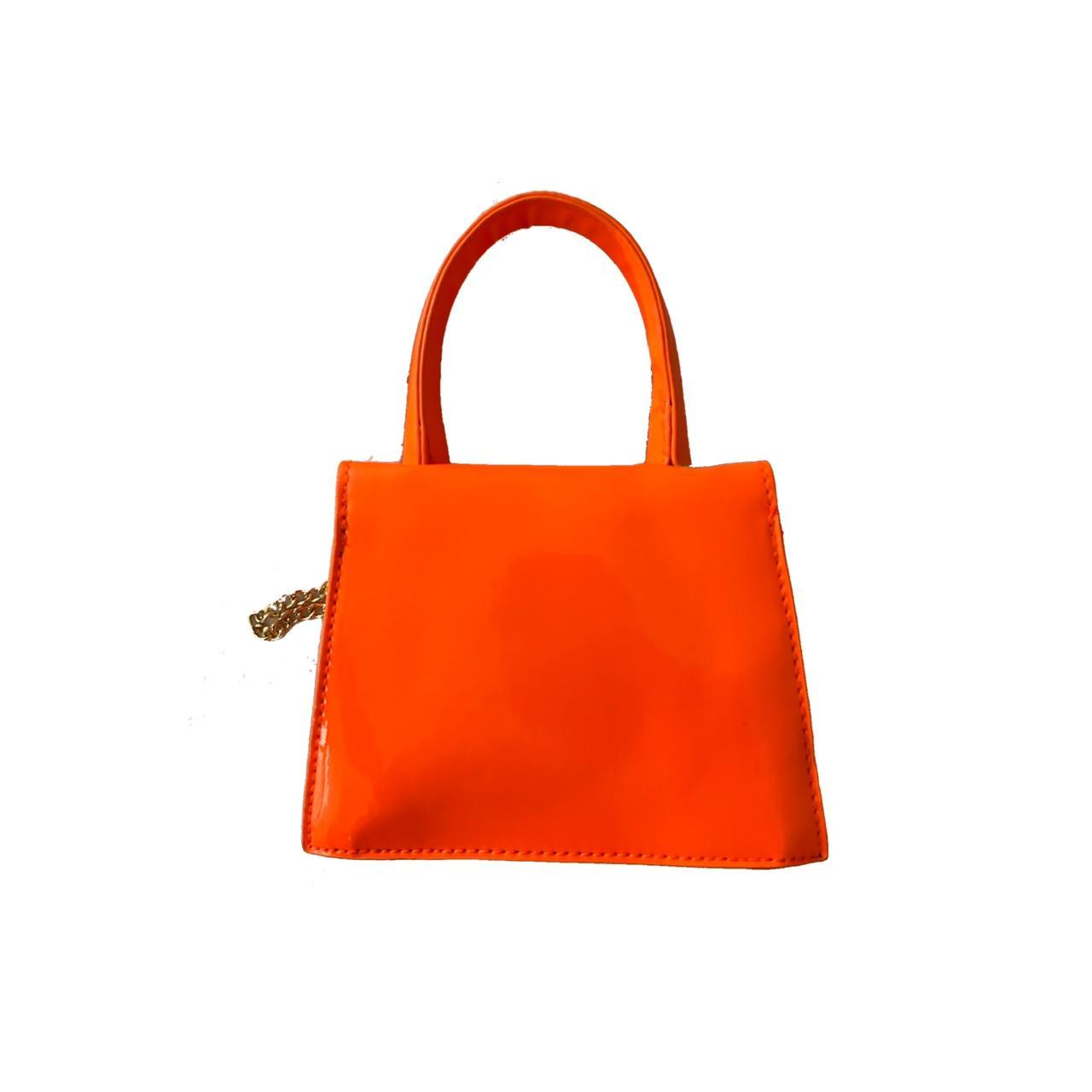 mini neon orange hand bag (comes with chain); never... - Depop