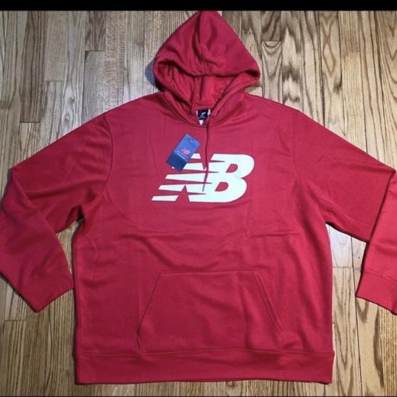 New Balance Mens Red NB Logo Relaxed Fit Pullover... - Depop