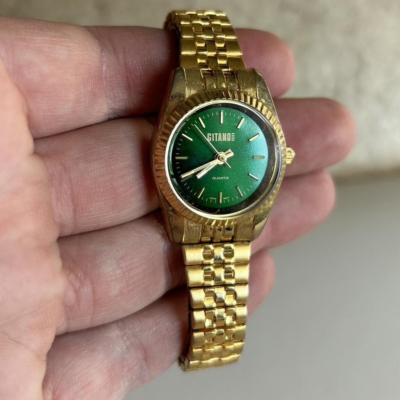 Gitano watch, gold and green, stretch - Depop