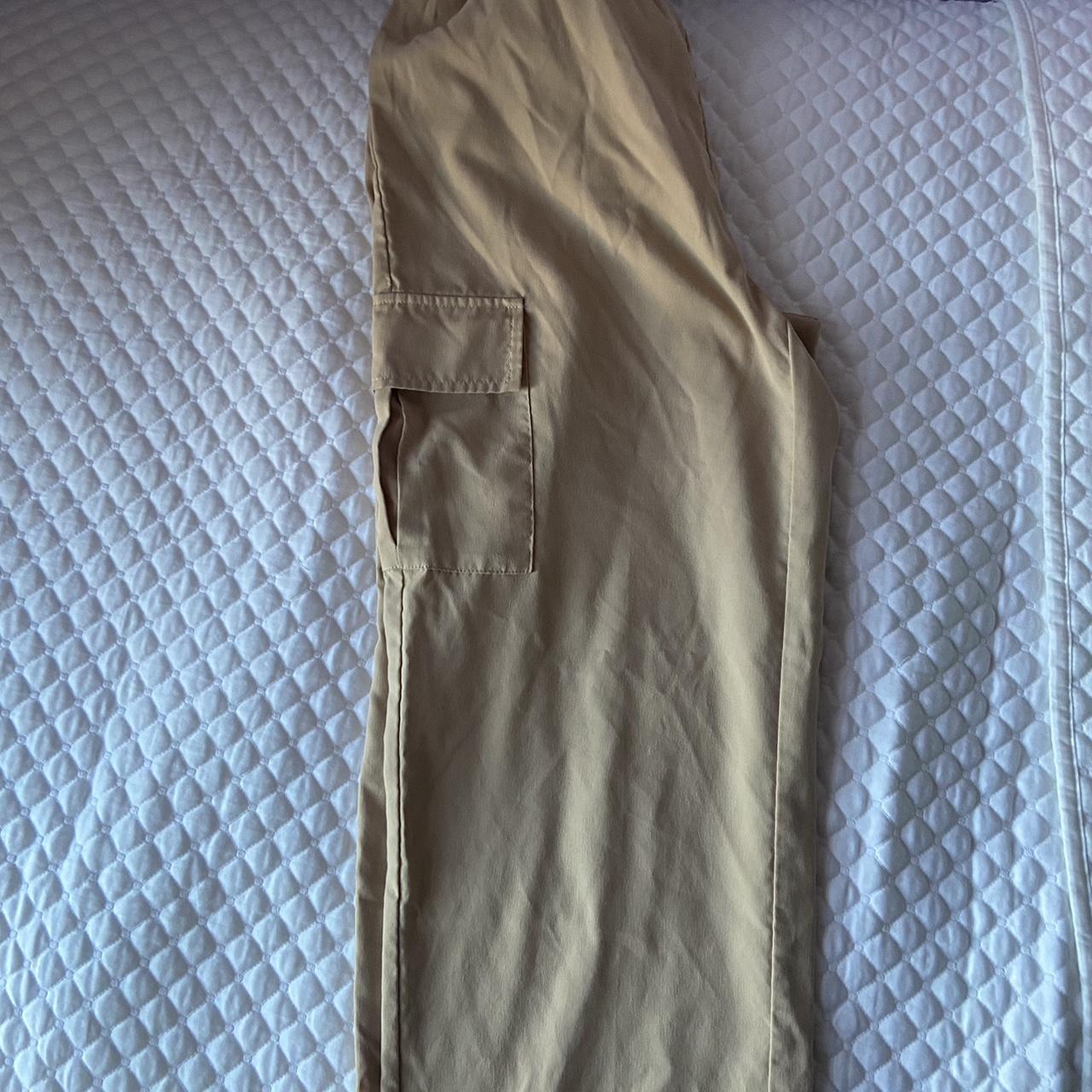 Cargo smooth beige pants! With a elastic waist band... - Depop