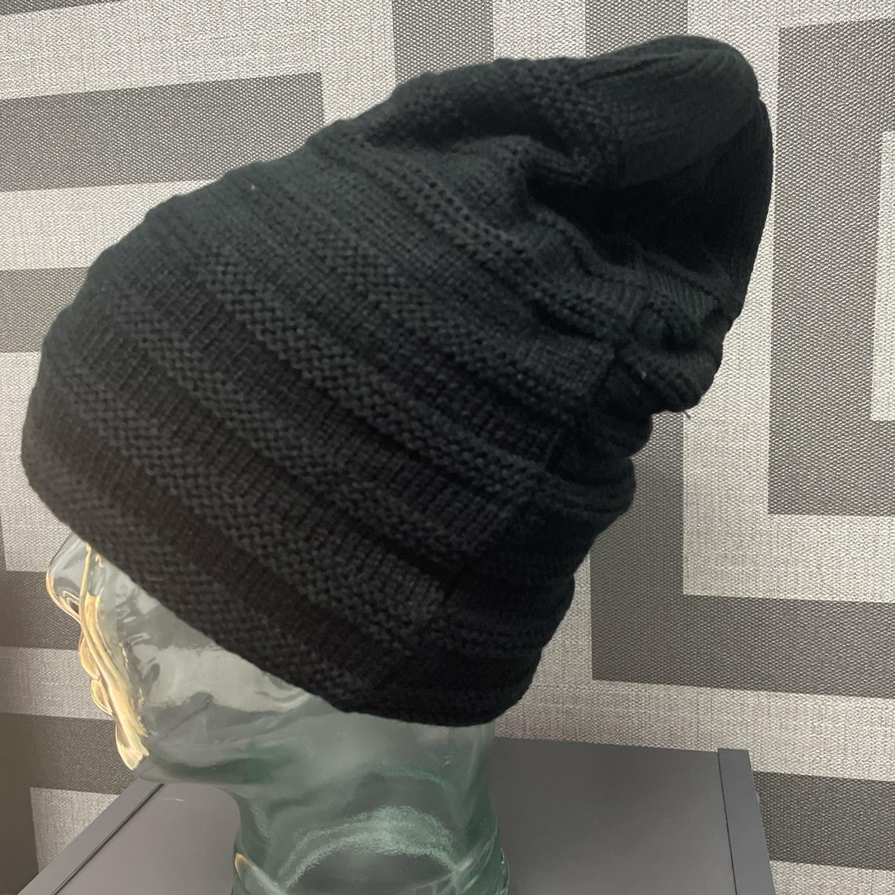 Black lined woolly winter beanie hat, black, brand... - Depop