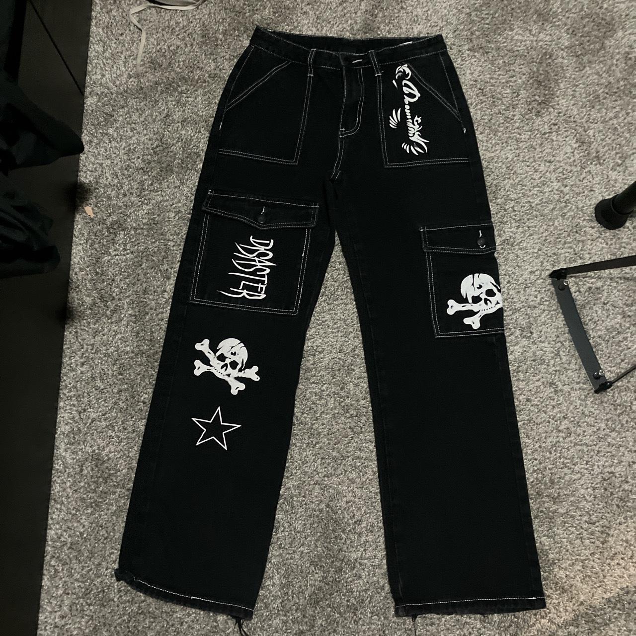 Black and white pants with cool patterns size 4 small - Depop