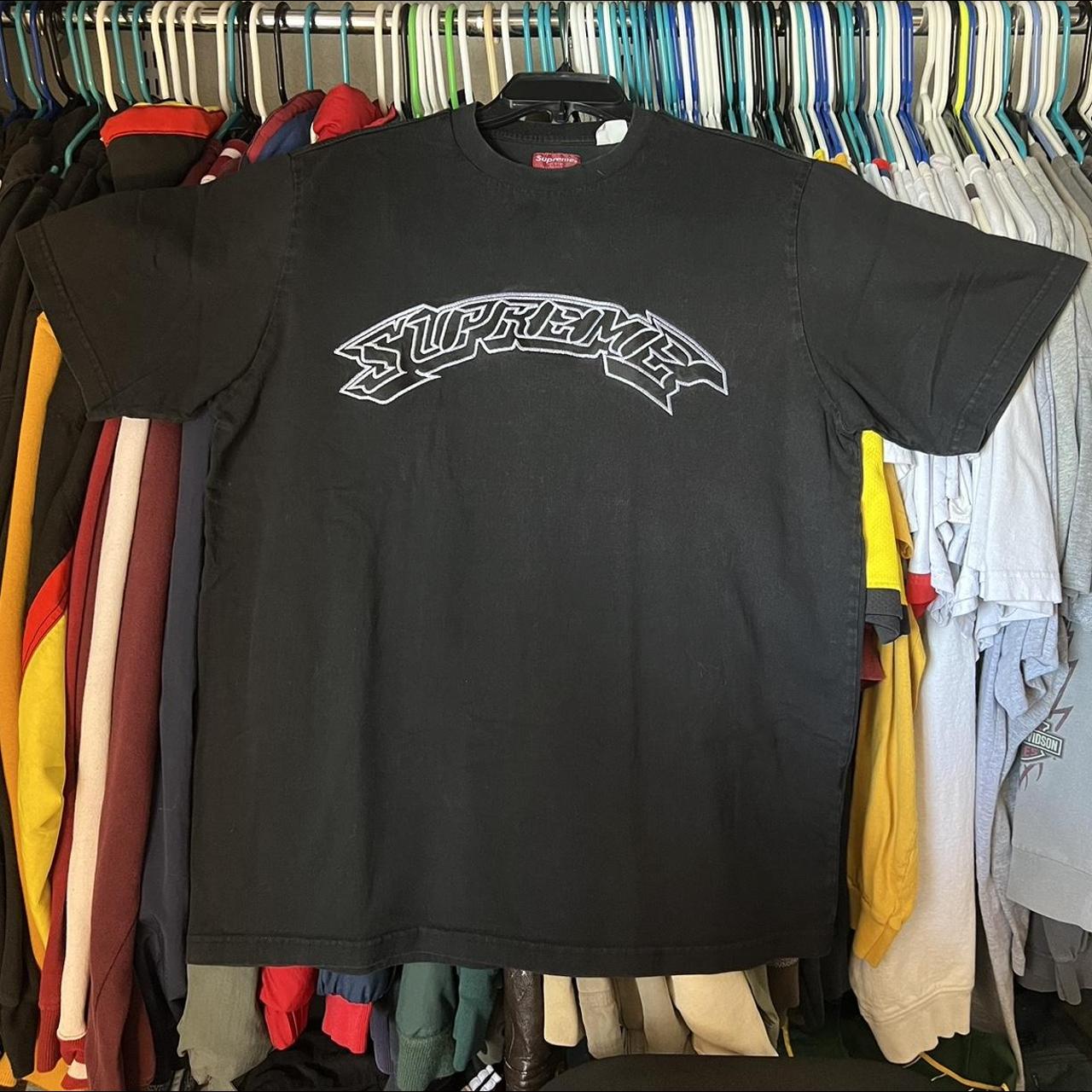 Large Black Supreme Tee With Embroidered Logo With... - Depop