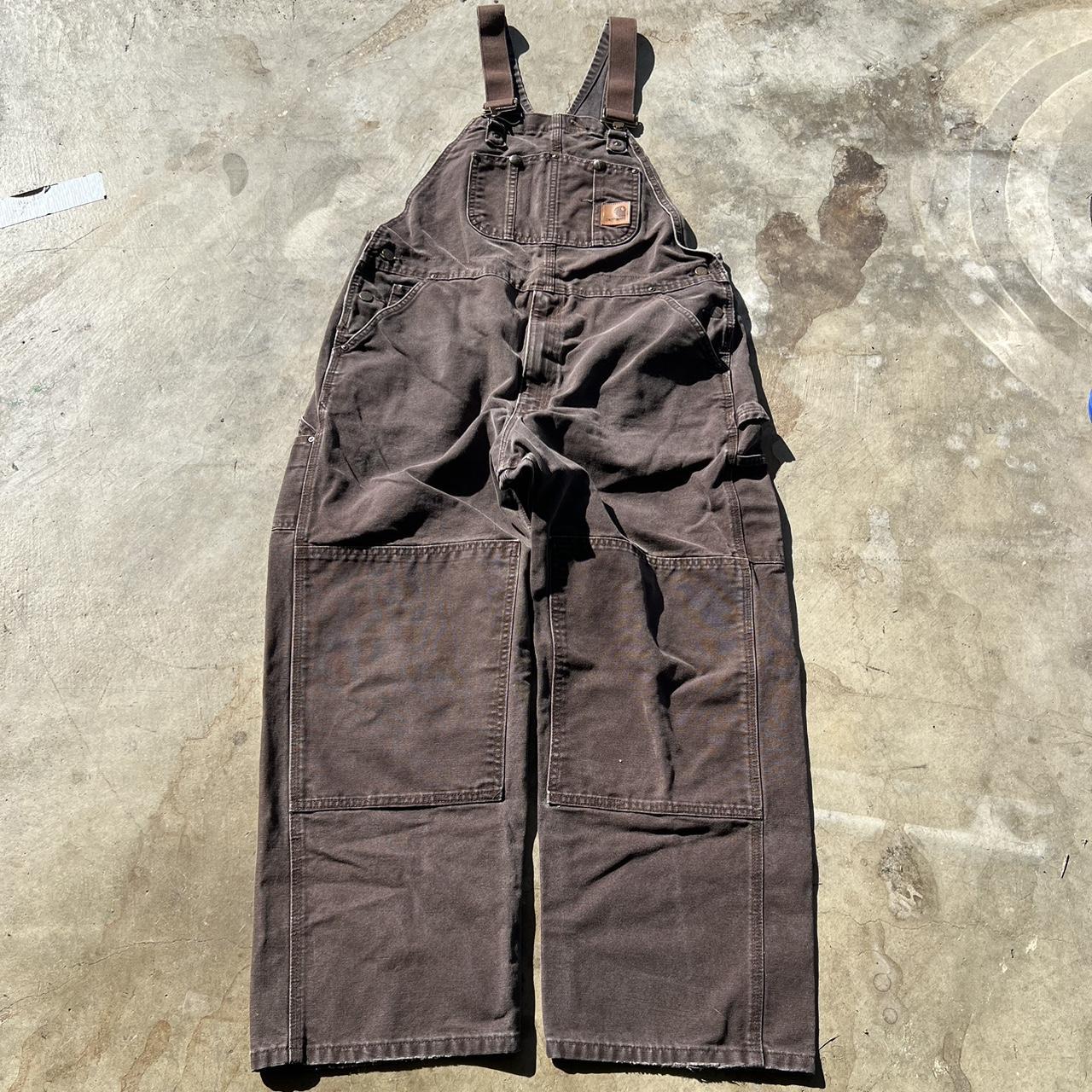 Carhartt Dark Brown Double Knee Carpenter Overalls... - Depop