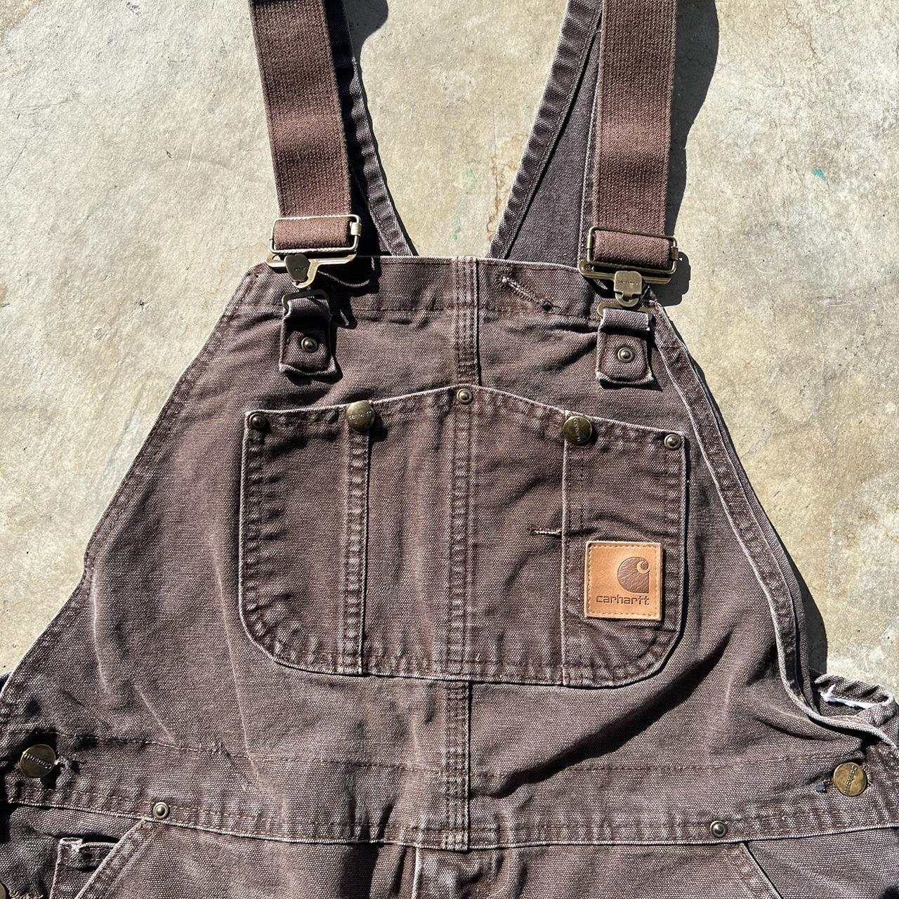 Carhartt Dark Brown Double Knee Carpenter Overalls... - Depop