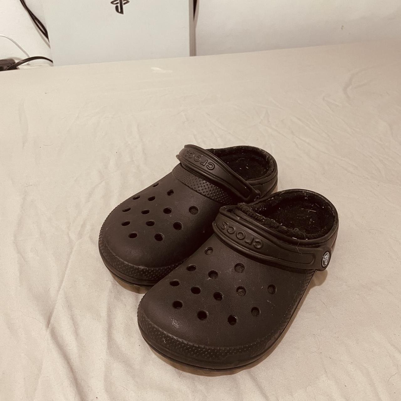 Black fluffy crocs size 5 been worn a few times as... - Depop