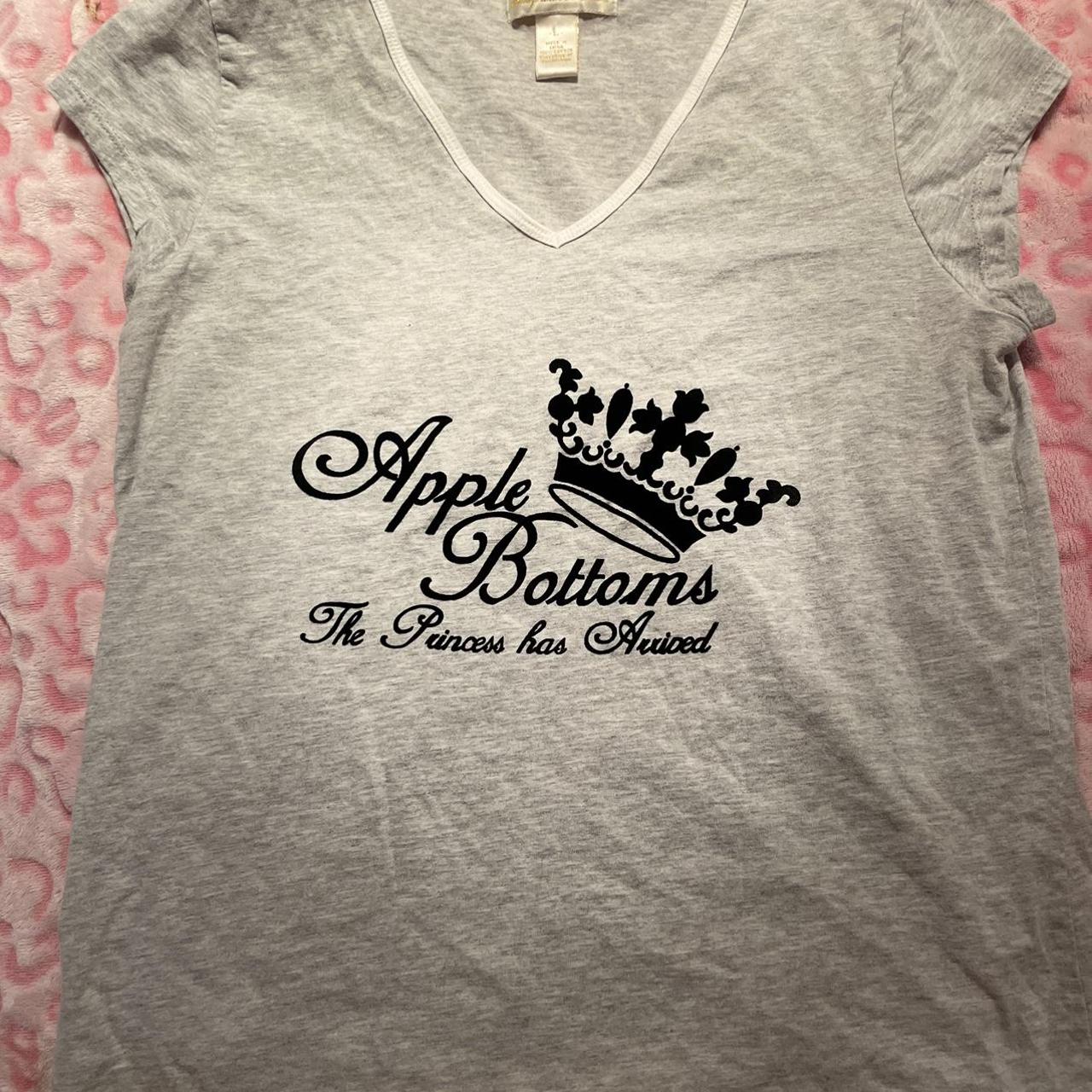 large gray vintage apple bottoms shirt... - Depop