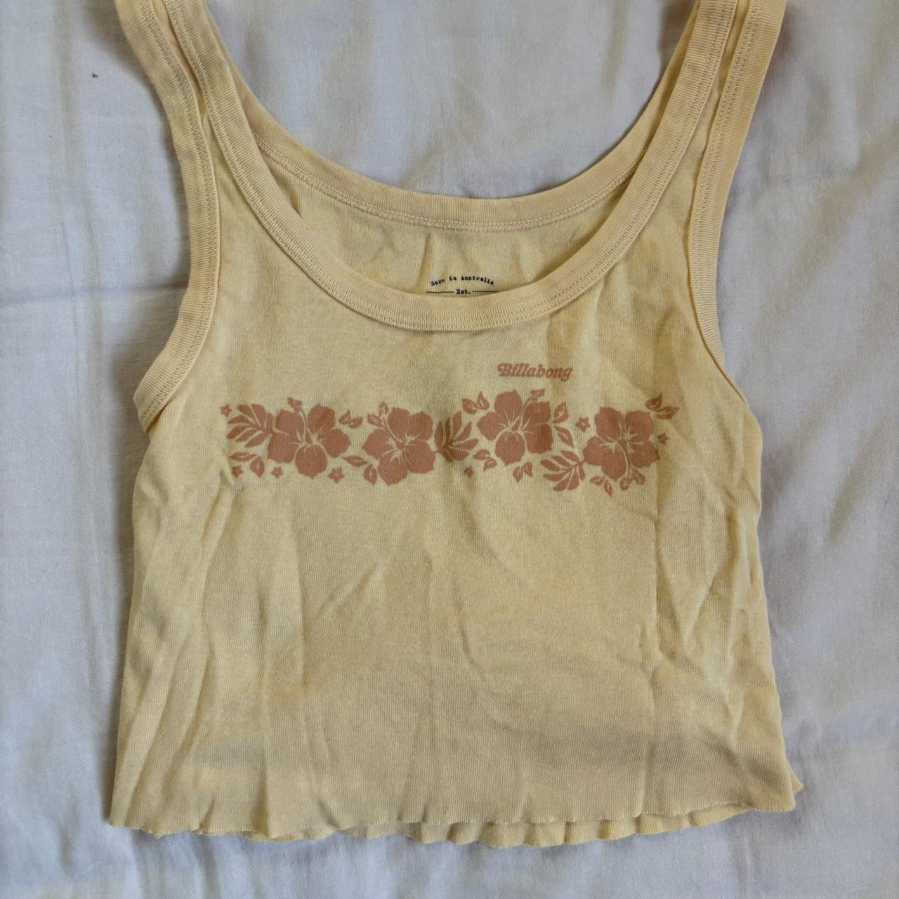 cropped yellow billabong tank top size medium but... | Depop