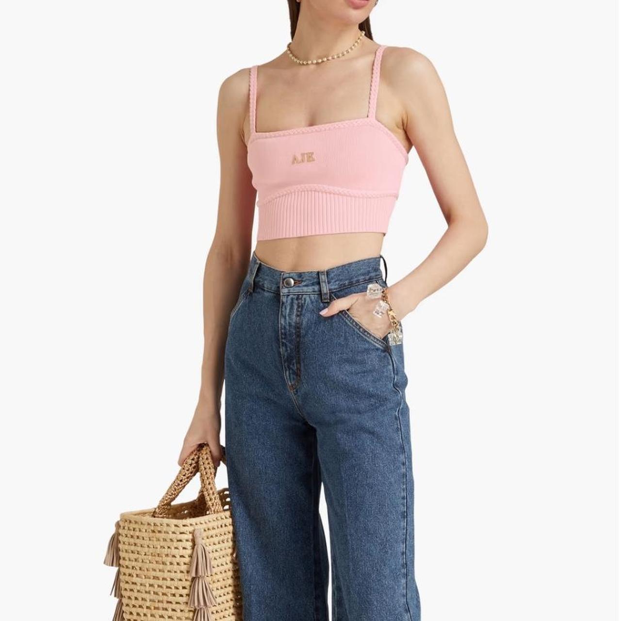 AJE - Ream embellished knitted top pink. SIZE:... - Depop