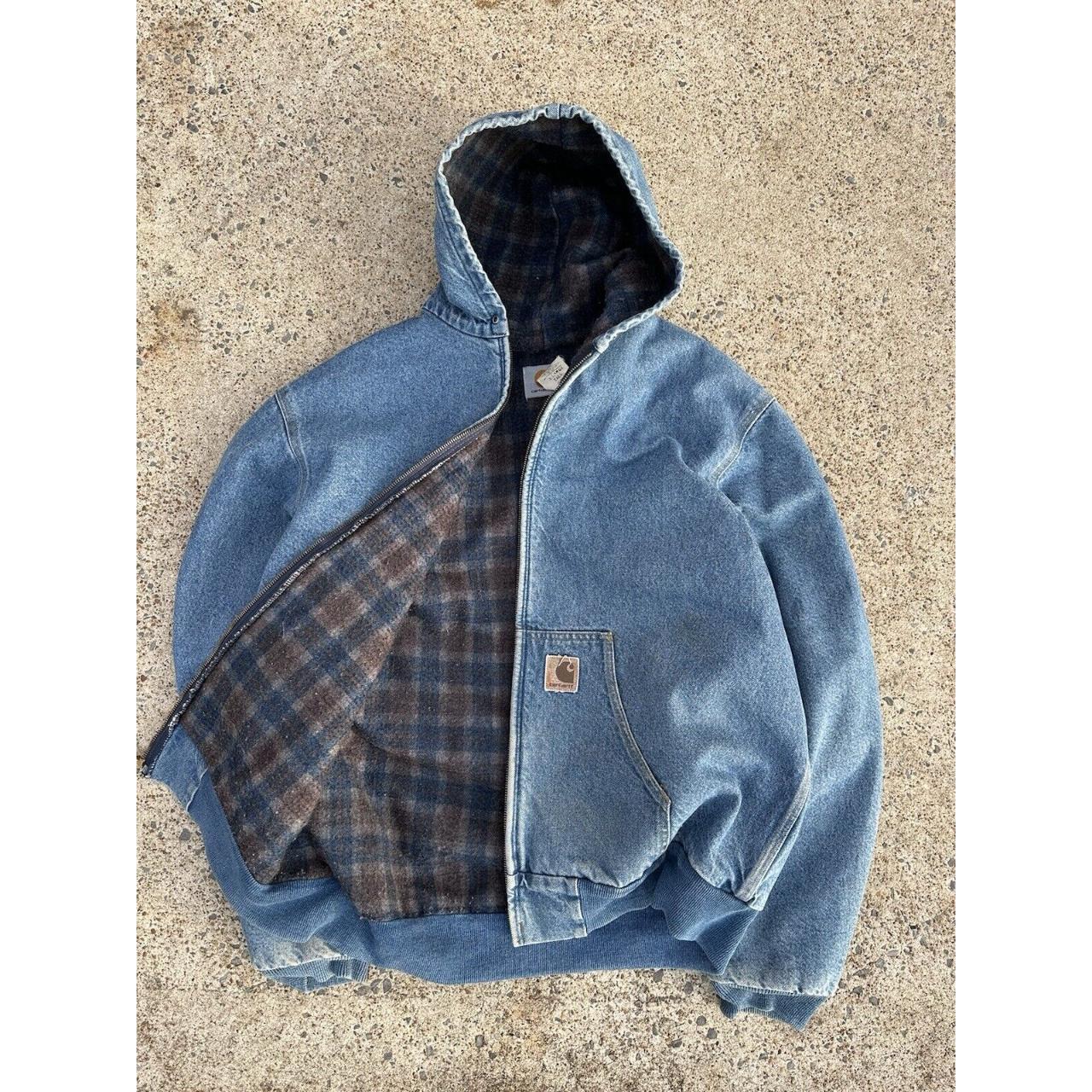Vintage Carhartt Denim Hooded Jacket Size M Lined... - Depop