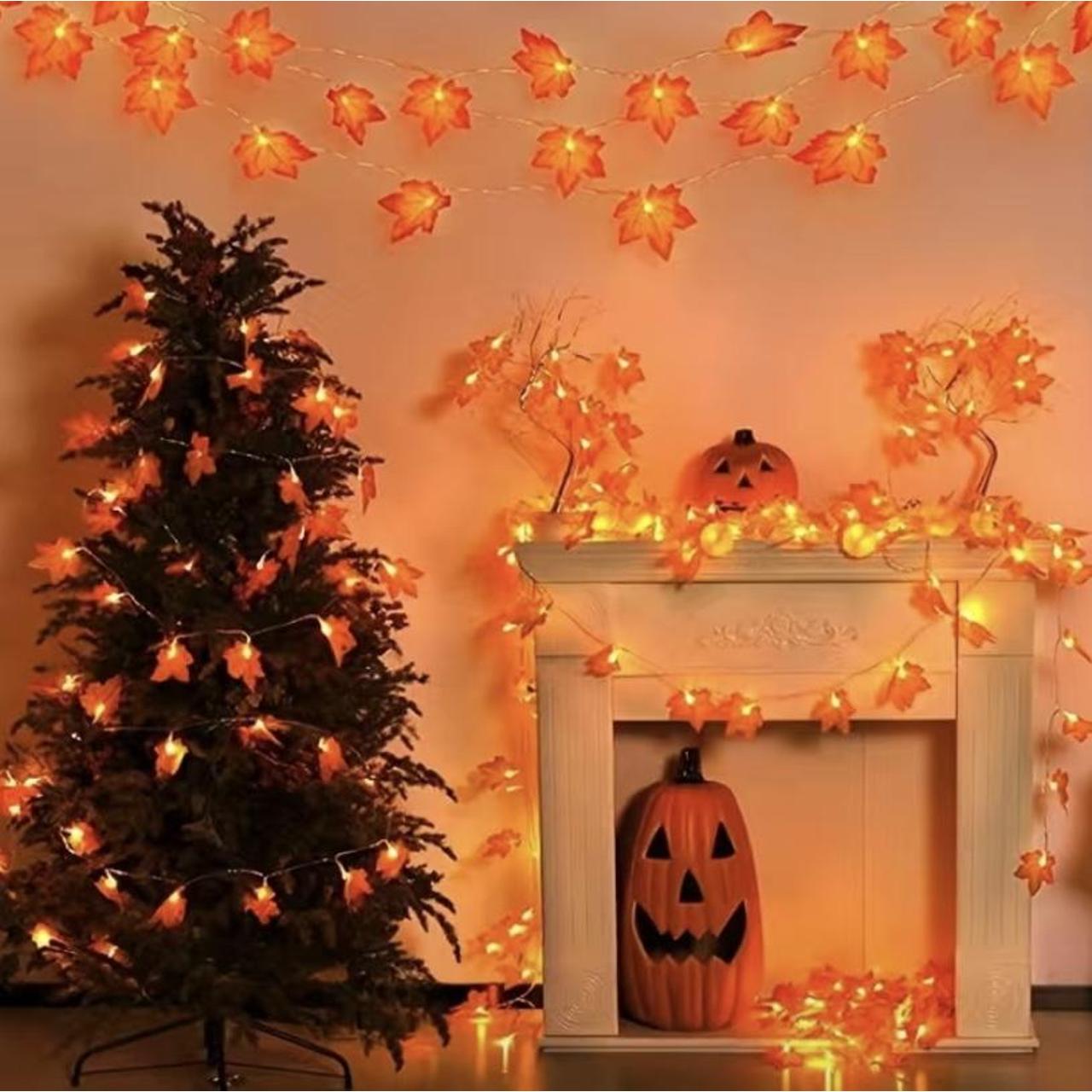 HALLOWEEN Red Maple String Lights Octoberfest Fall... - Depop