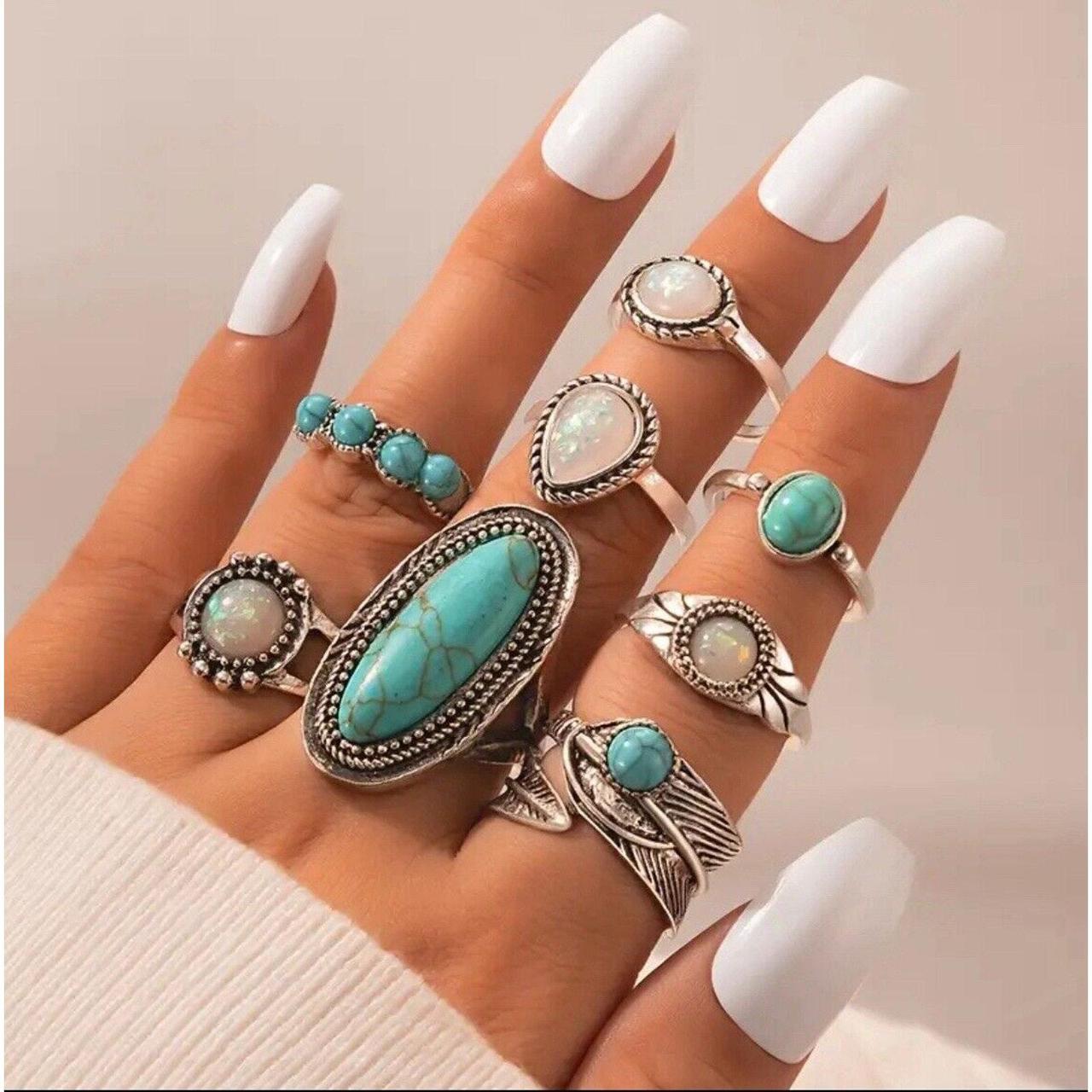 This exquisite 8 piece ring set features a beautiful... - Depop