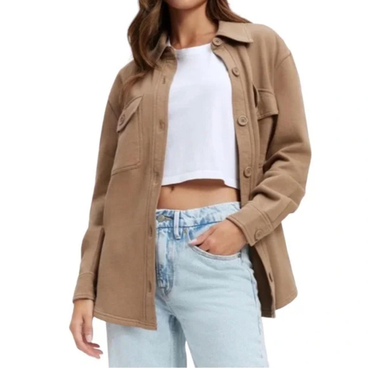 Good American Fleece Jacket Shacket Sz 1/2 S/M Putty... - Depop