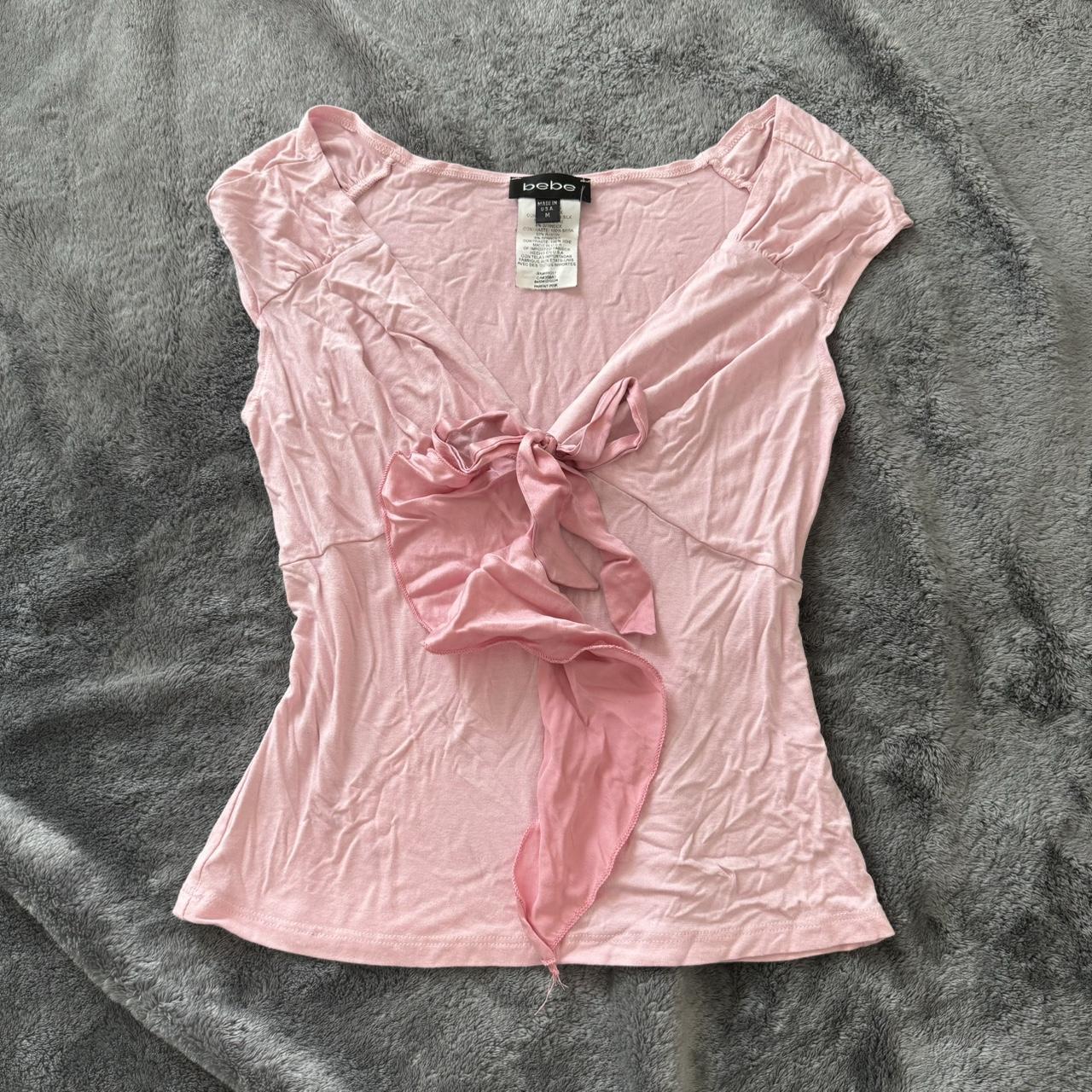 Bebe 2000s blouse with bow and ruffles in the... - Depop