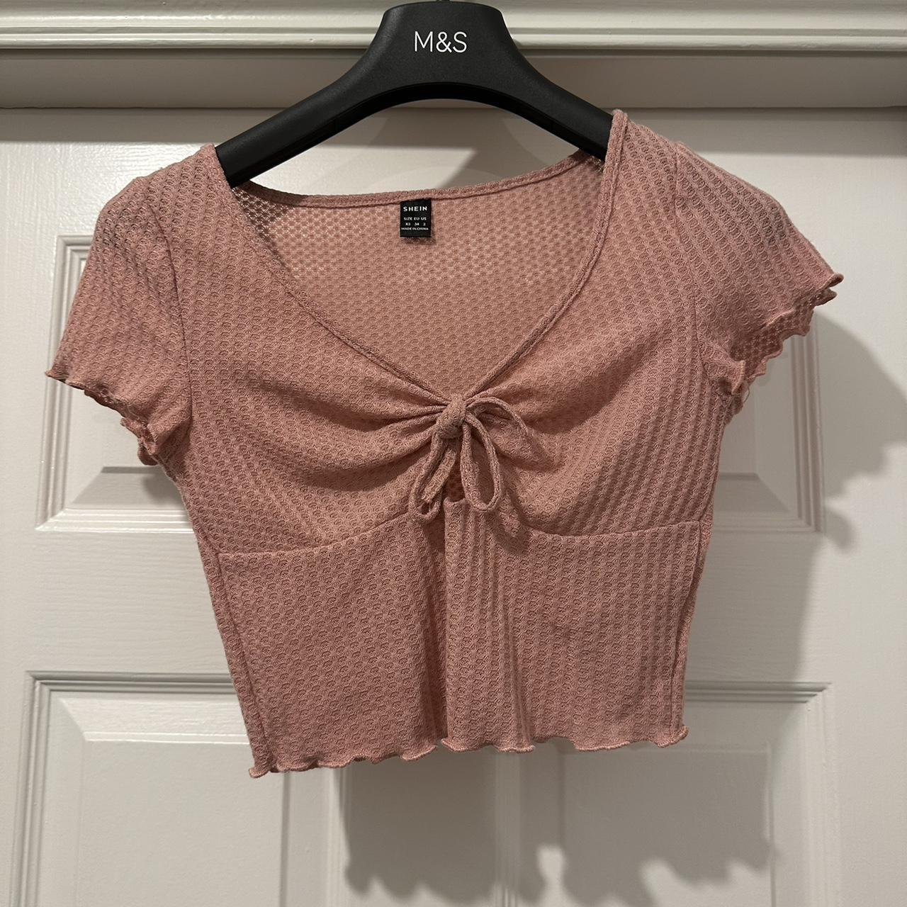 shein pink frilly crop top size xs only worn a few... - Depop